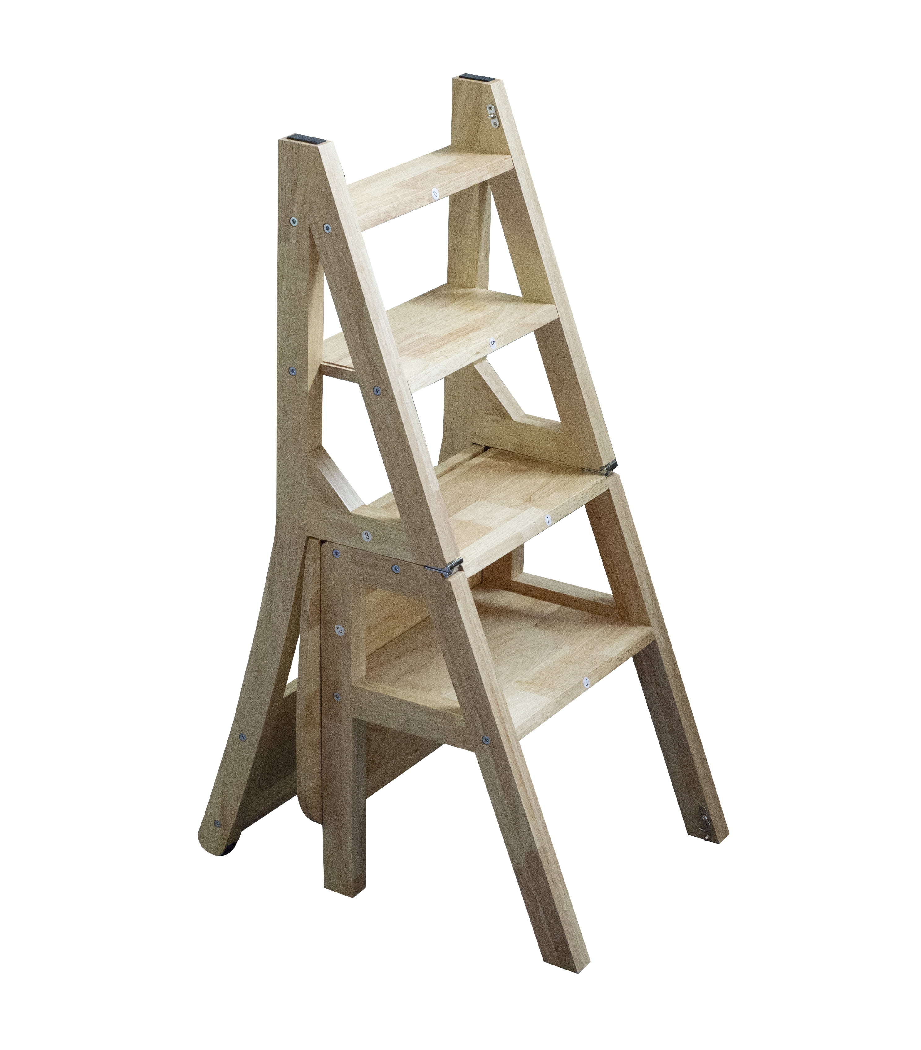 Step Folding Ladder Chair, Multifunctional Rubberwood Folding Stool ...