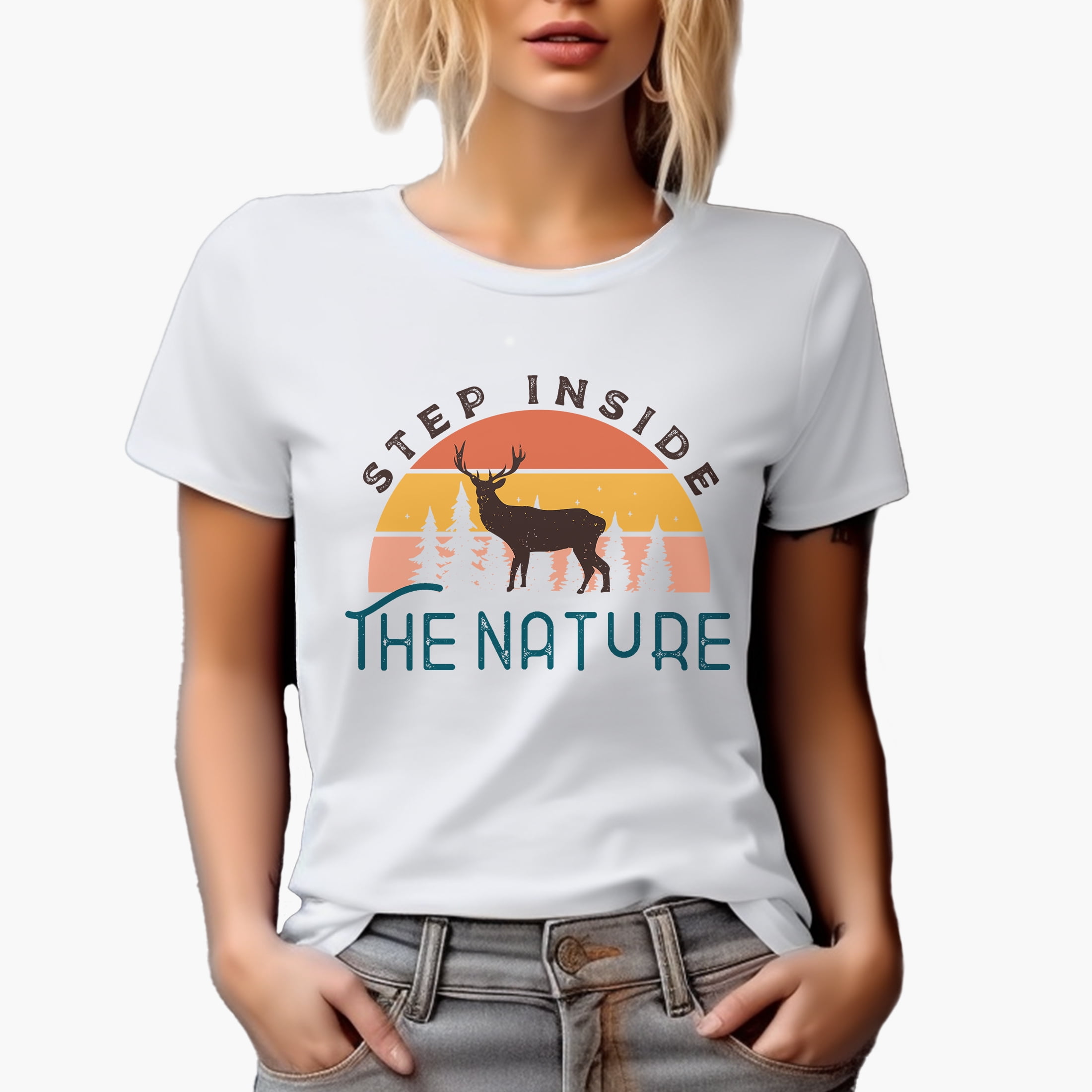 Step Inside the Nature, Retro Deer Art Adventure Themed Merch Gift ...