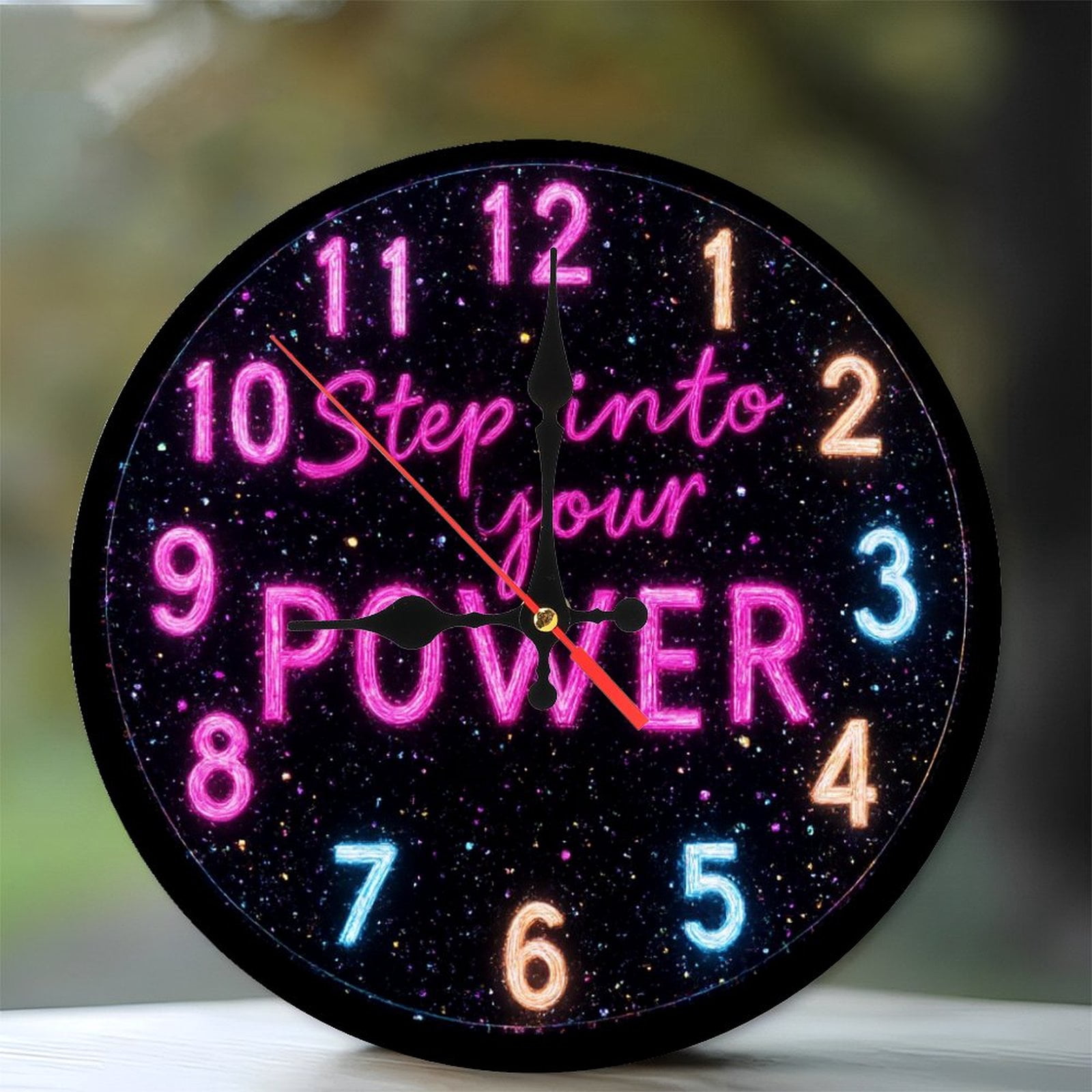 Step Into Your Power Neon Clock Wall Decor 10-Inch Silent Wooden Wall ...