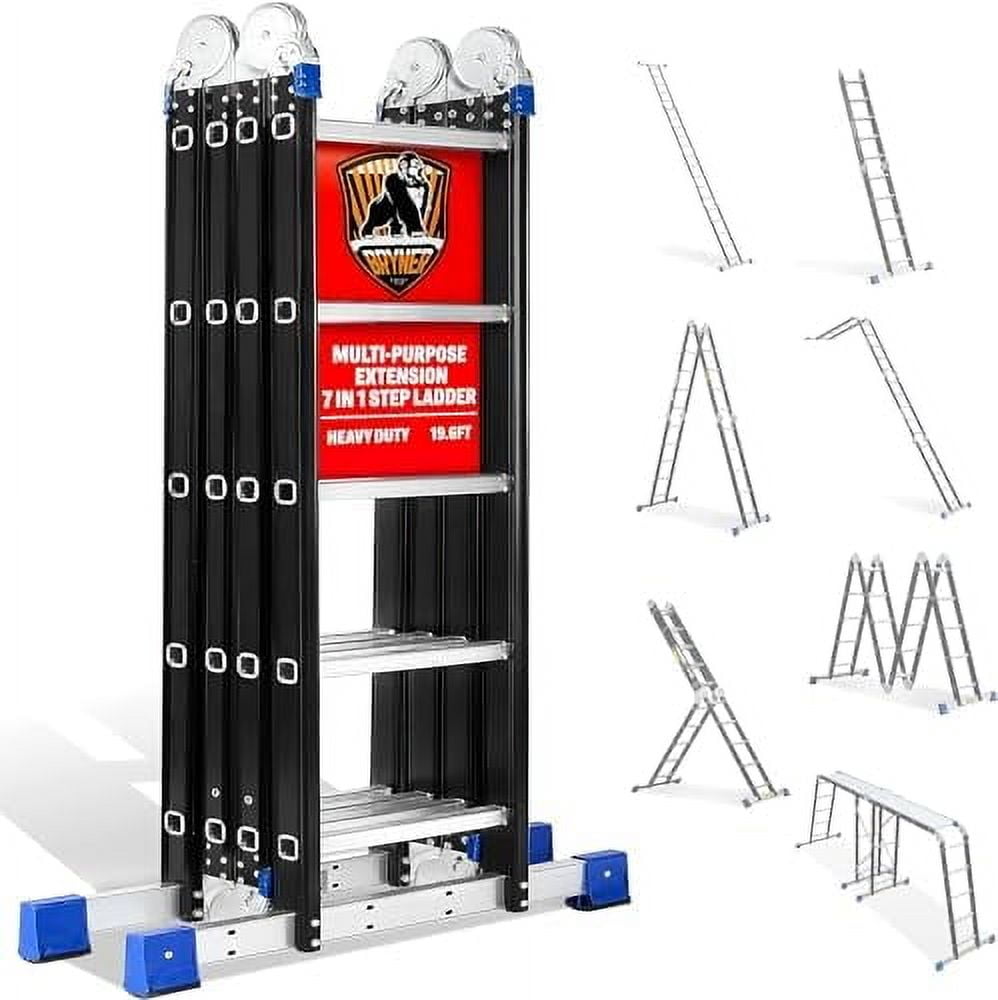 Step Ladder, 19.6ft 7 in 1 Folding Ladder Multi-Purpose Aluminium ...