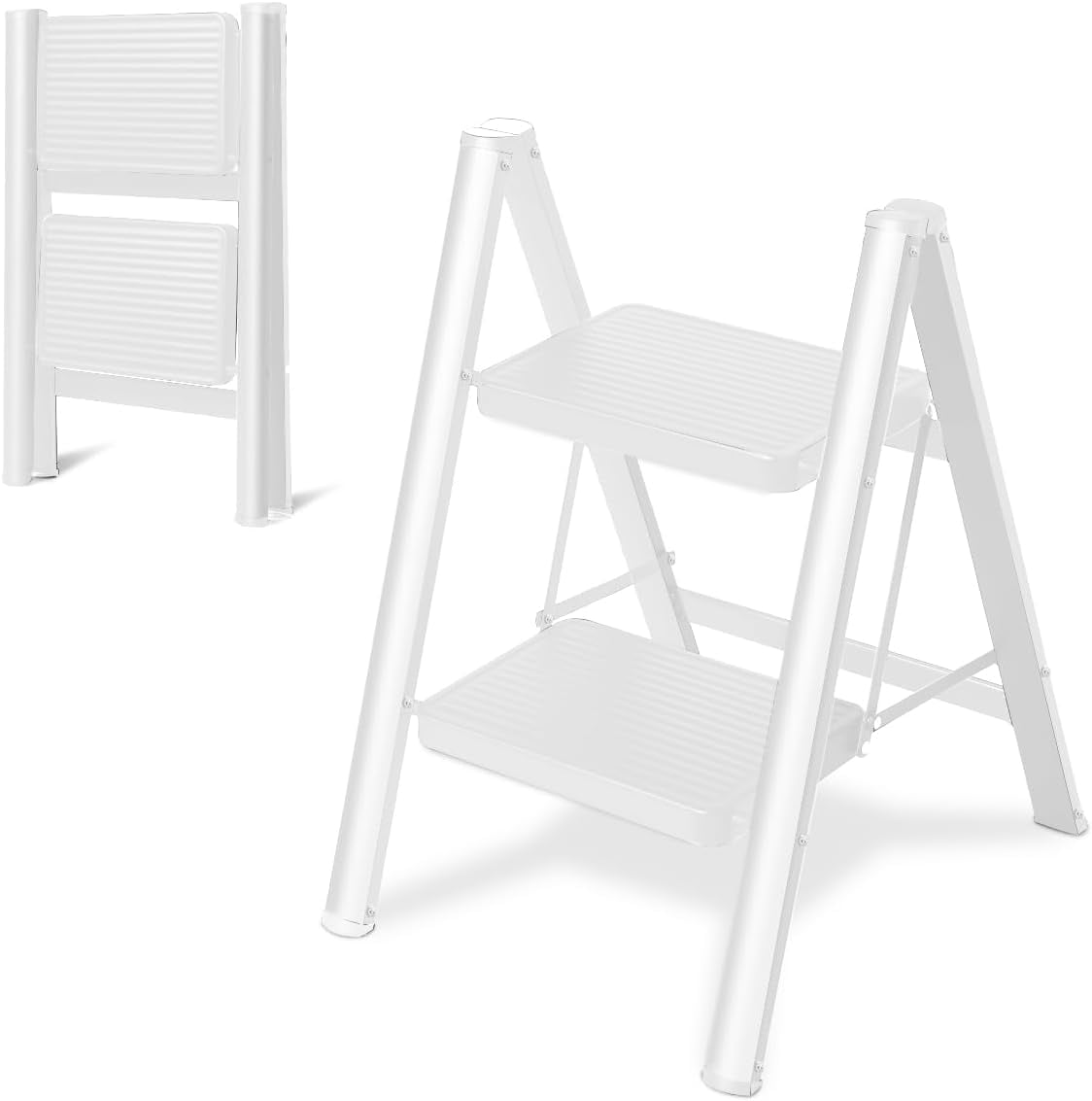 Step Ladder 2 Step Folding, Sturdy 330 Lbs Load Step Stool for Adults ...