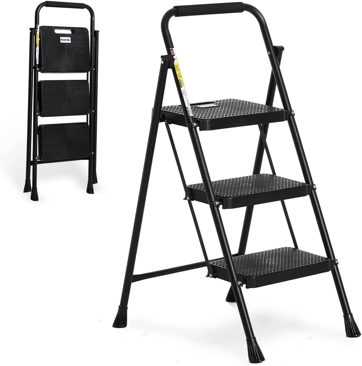 Step Ladder 3 Step Folding with Handgrip, 500Lbs Steel Step Stool ...