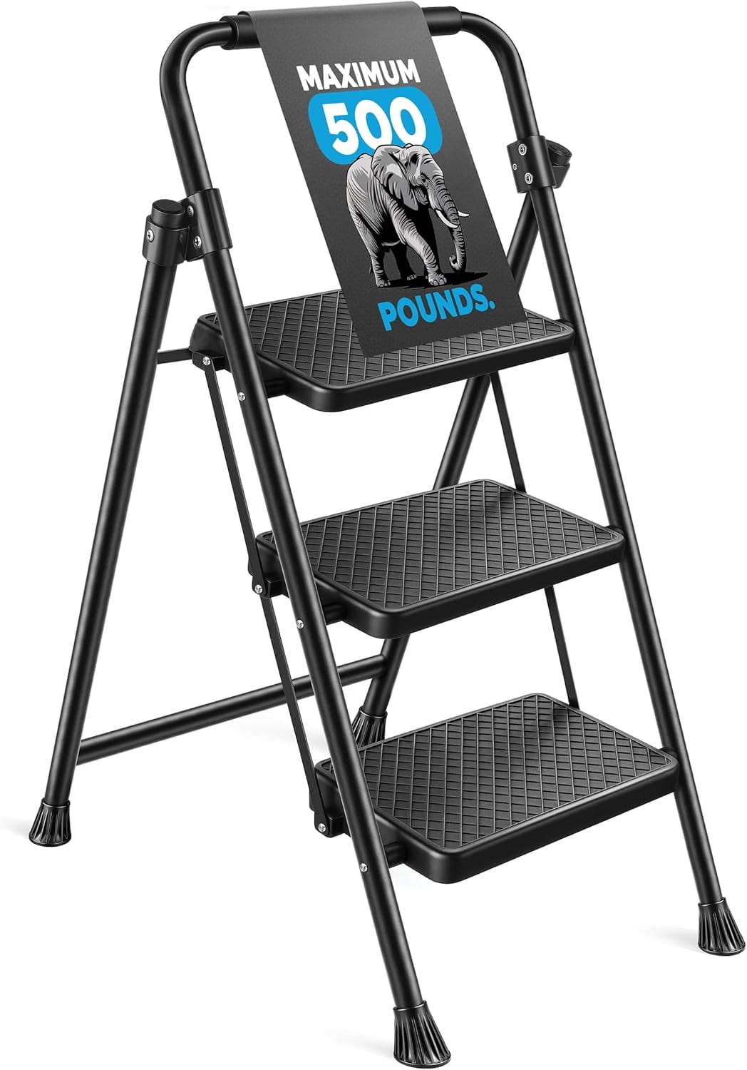 Step Ladder 3 Step Folding Step Stool Step Ladder with Wide Anti-Slip ...