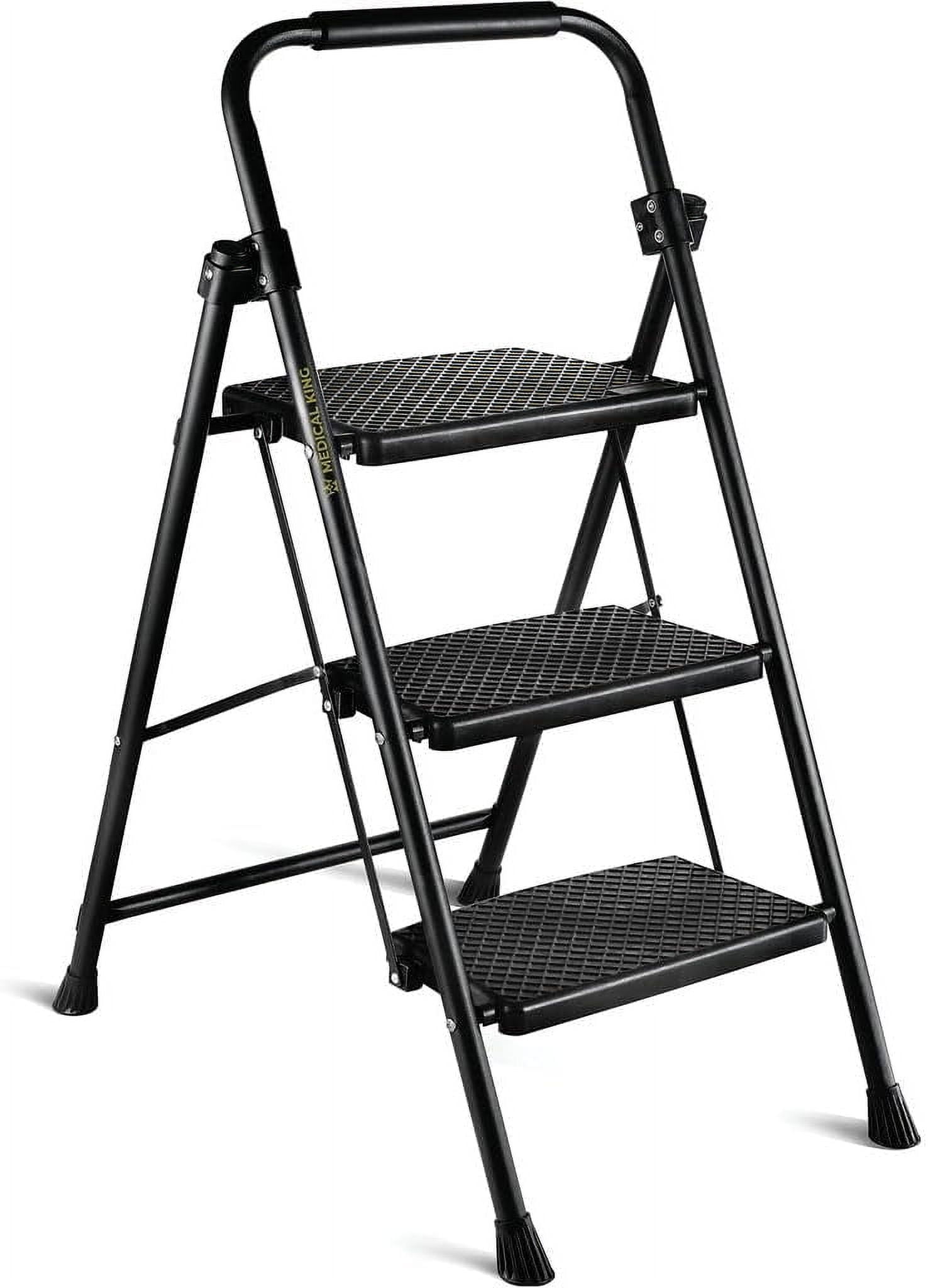 Step Ladder 3 Step Folding Step Stool Step Ladder with Wide Anti-Slip ...