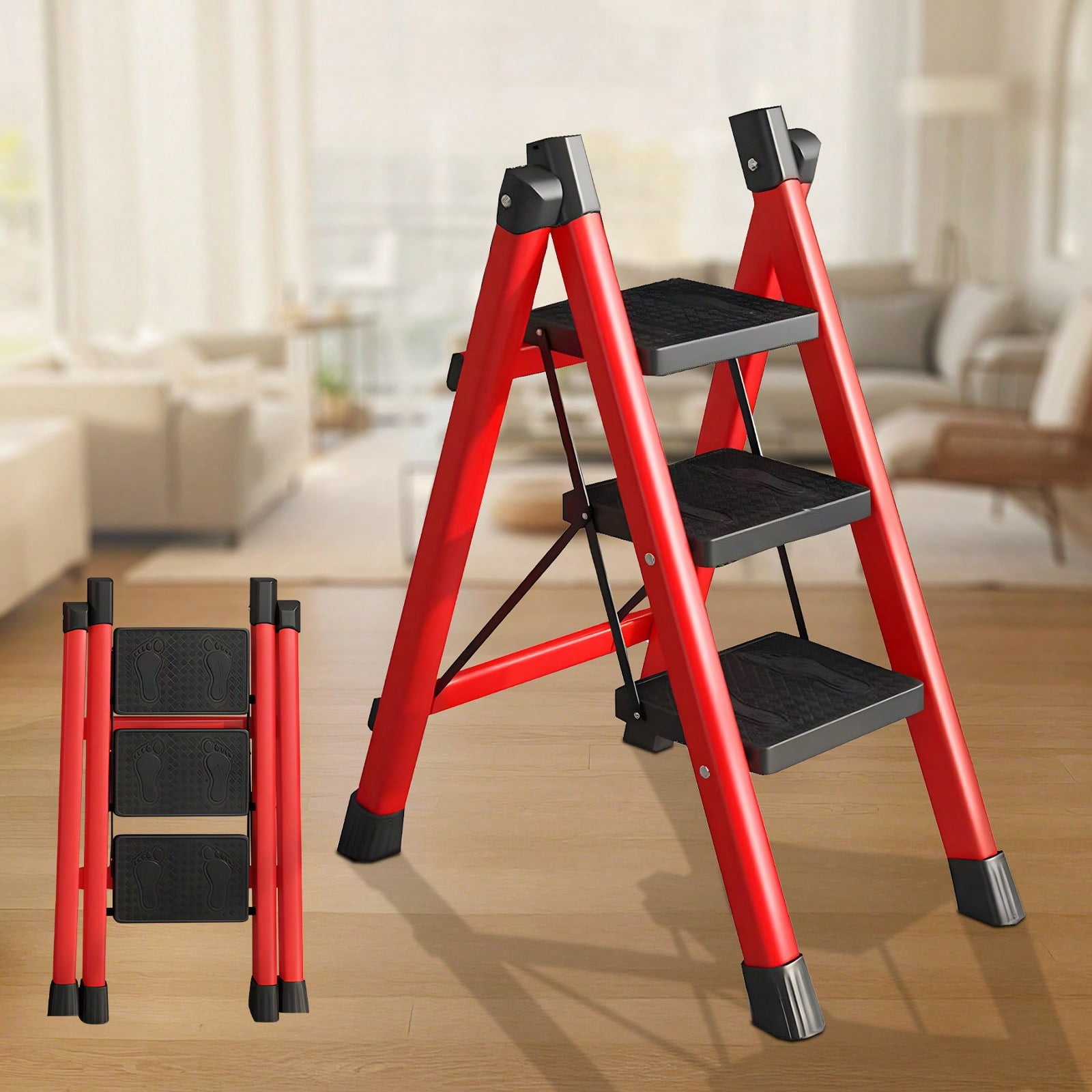 Step Ladder, 3 Step Ladder With With Anti-Slip And Wide Pedal,Portable ...