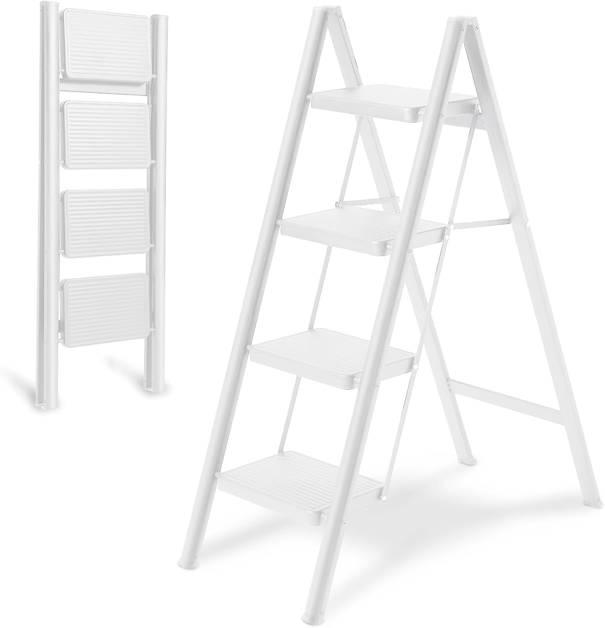 Step Ladder 4 Step Folding, 330 Lbs Load Heavy Duty 4 Step Ladder ...