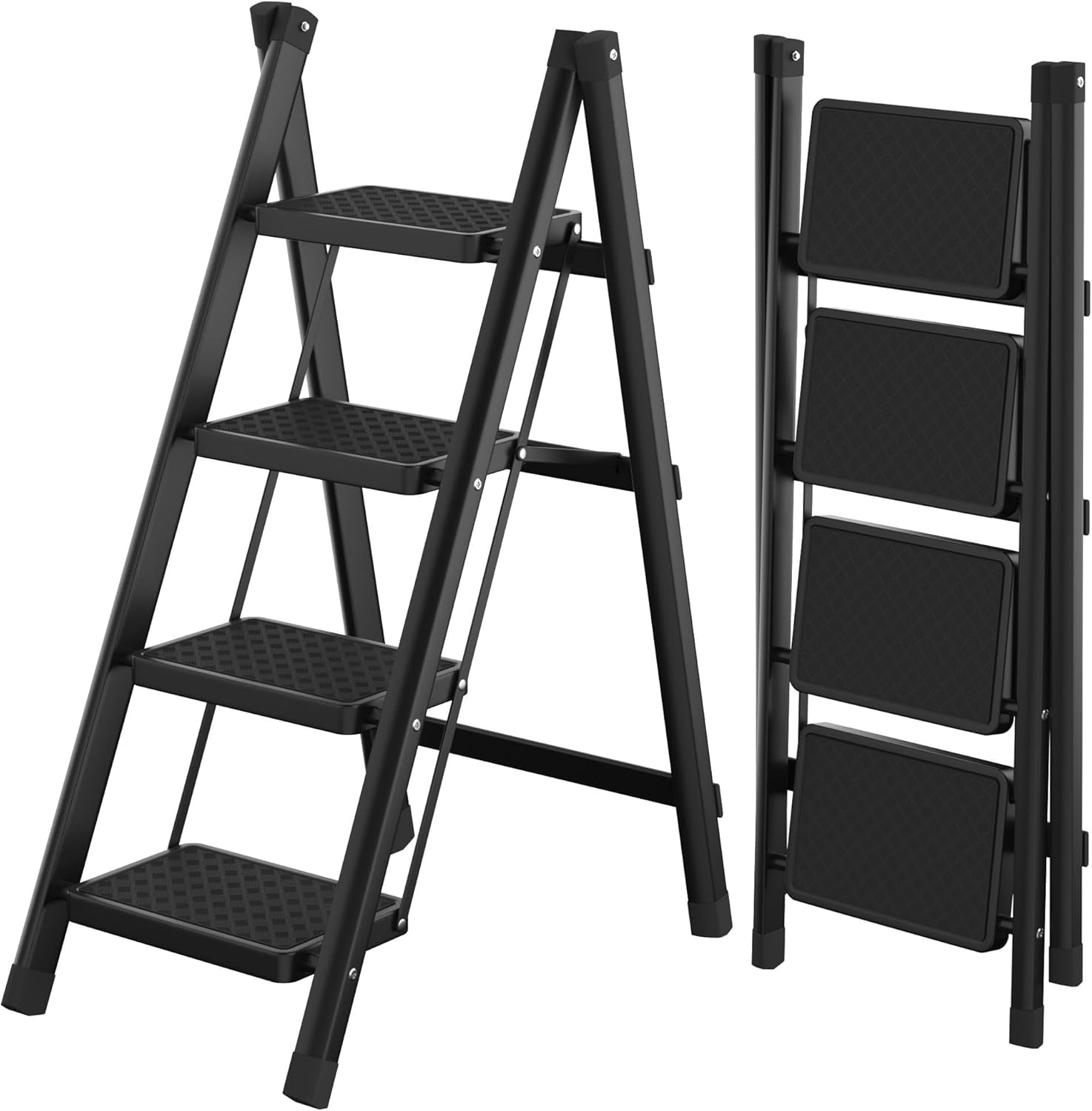 Step Ladder 4 Step Folding, Sturdy 350LBS Steel Foldable Ladder Step ...