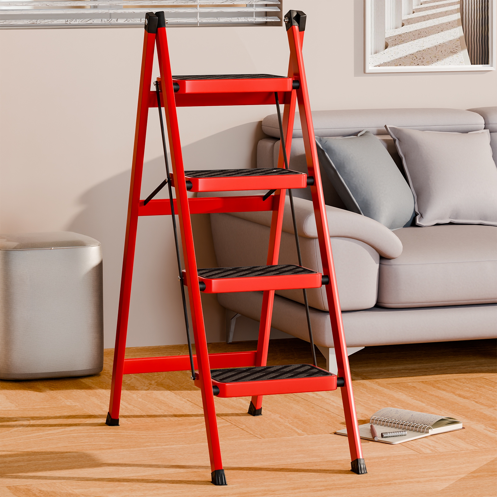 Step Ladder, 4 Step Ladder Folding Step Stool, Multi-Purpose ...
