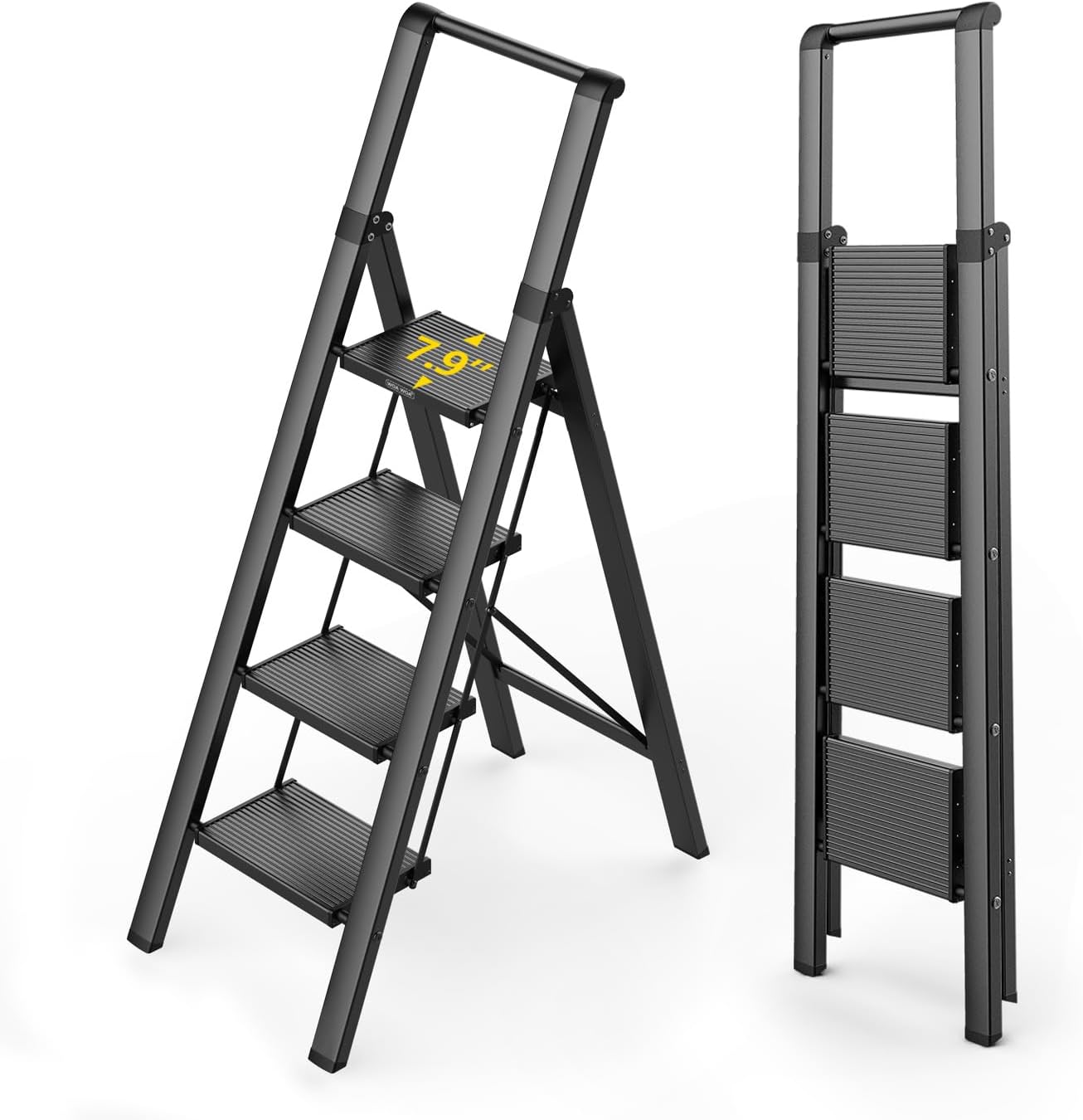 Step Ladder, 4 Step Ladder with Widen Pedals, Lightweight Folding Step ...