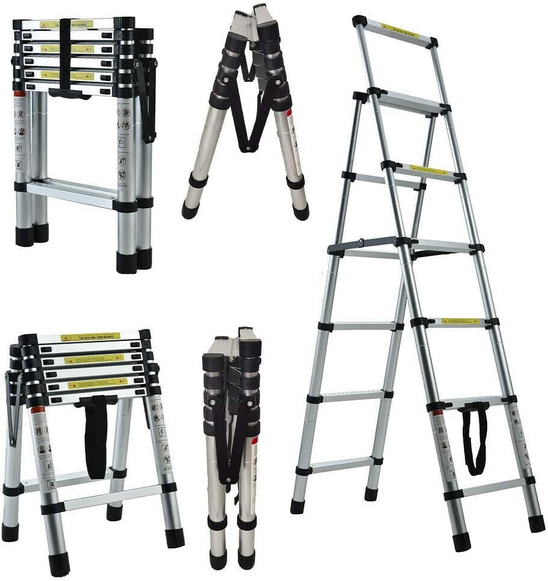 Jupiter 5+6 Step Telescoping Aluminum Extension Ladder, A-Frame, 330lbs ...
