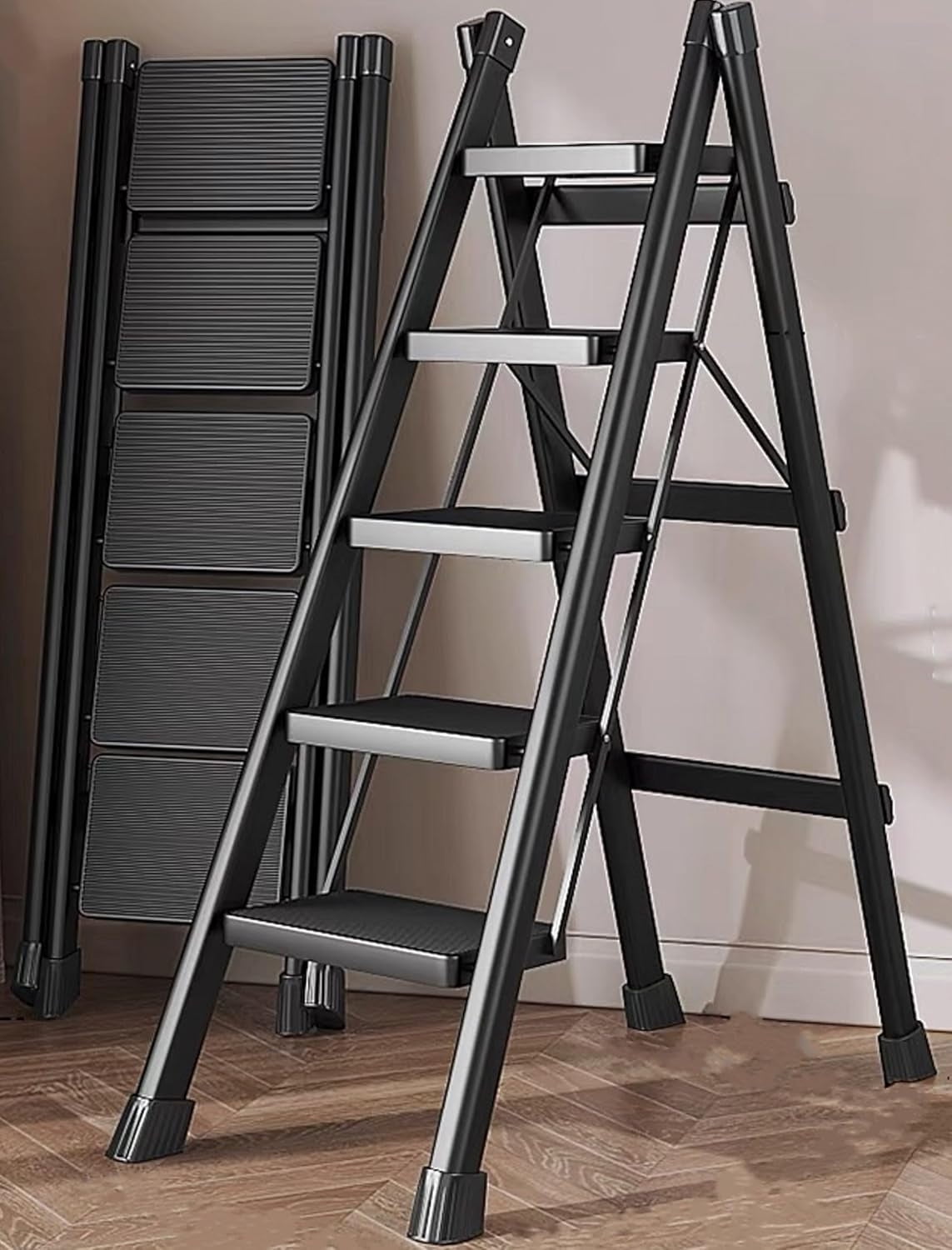 Step Ladder 5 Step Folding Portable Step Ladder with Anti-Slip Wide ...