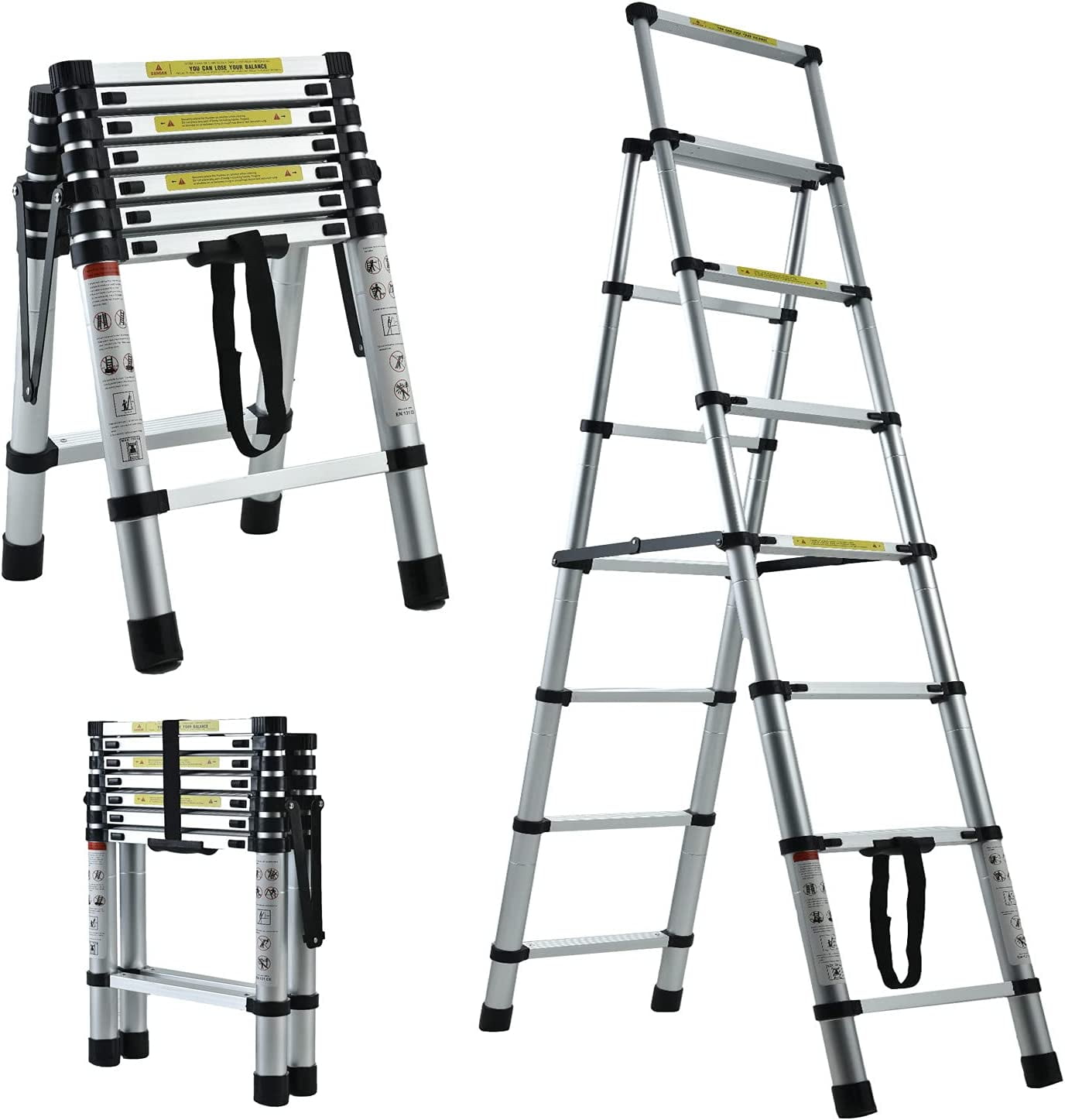 Step Ladder 6+7 Step Extension Ladder A-Frame Ladders 6.4FT Rubber Foot ...