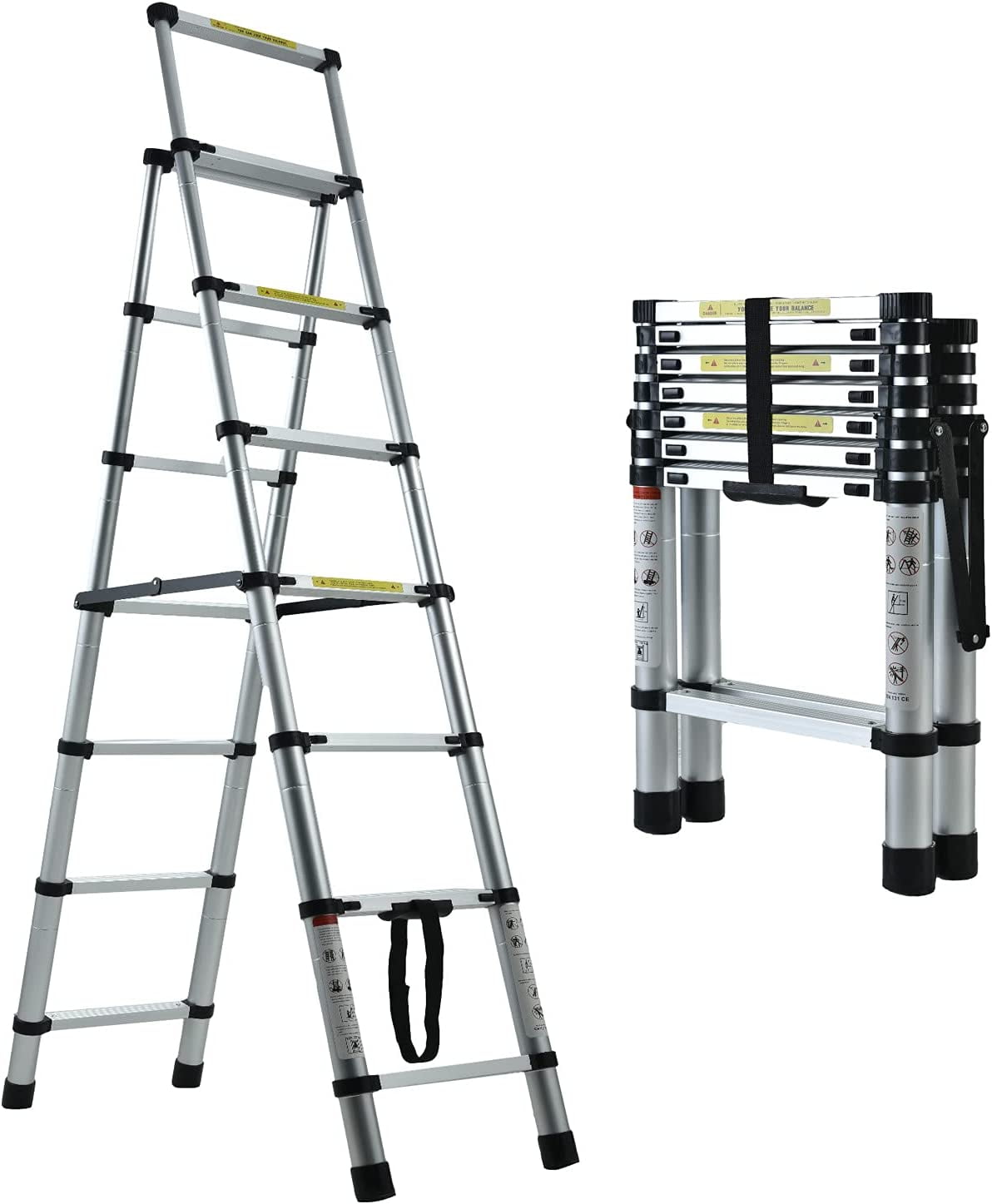 A-Frame Aluminum Telescoping Ladder 6+7 Step Ladder Extension Step ...