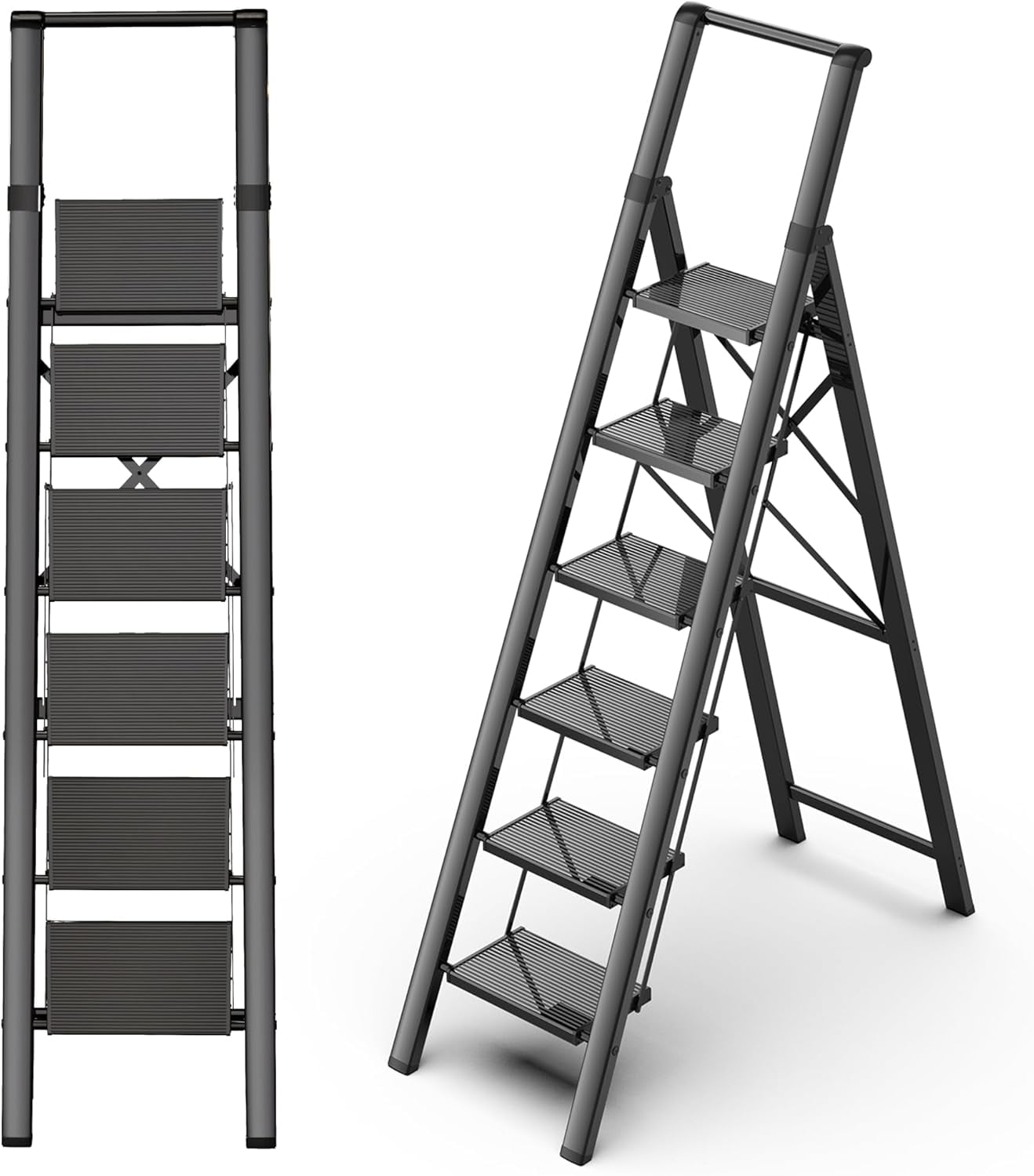 Step Ladder 6 Step Folding, Aluminum Ladders for High Ceilings, Tall ...