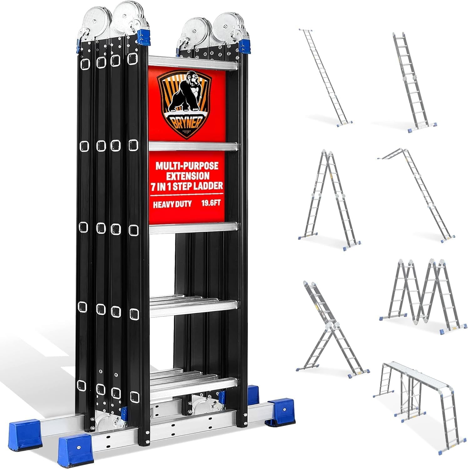 Step Ladder, Bryner 19.6ft 7 in 1 Folding Ladder Multi-Purpose ...