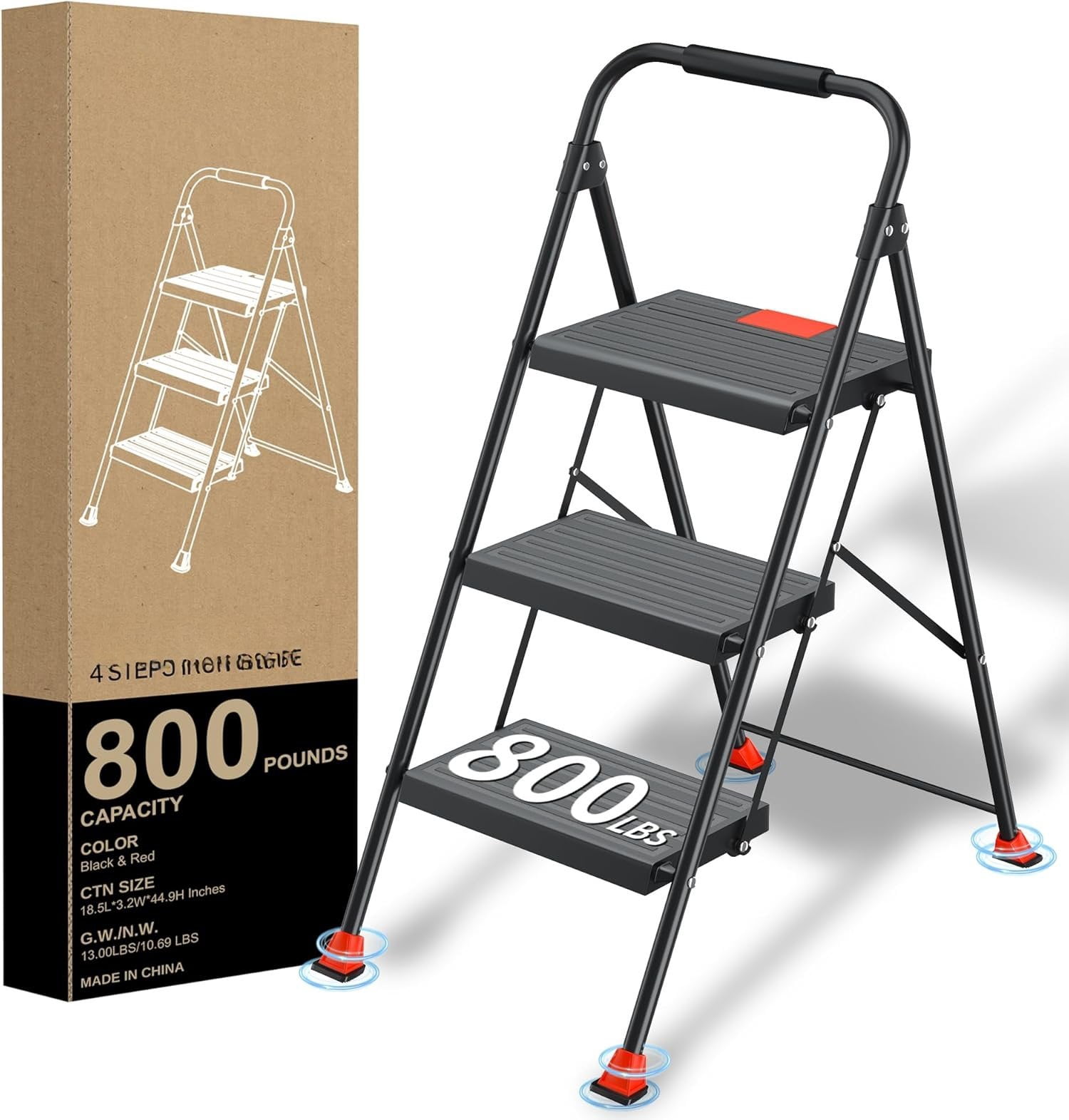 Step Ladder Foldable Folding Stool - for Adults Kitchen 3 Stepping ...