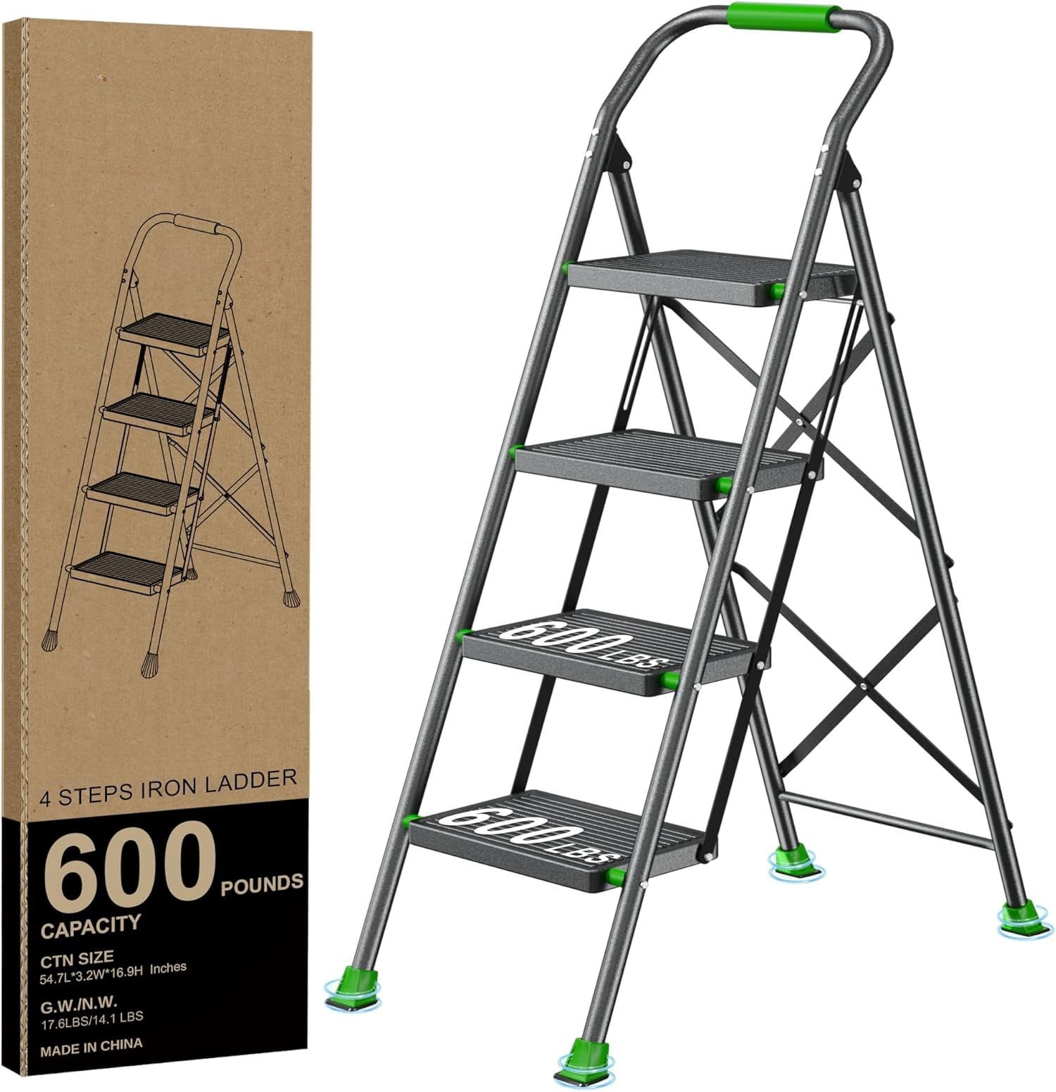 Step Ladder Foldable Folding Stool - for Adults Kitchen 4 Stepping ...