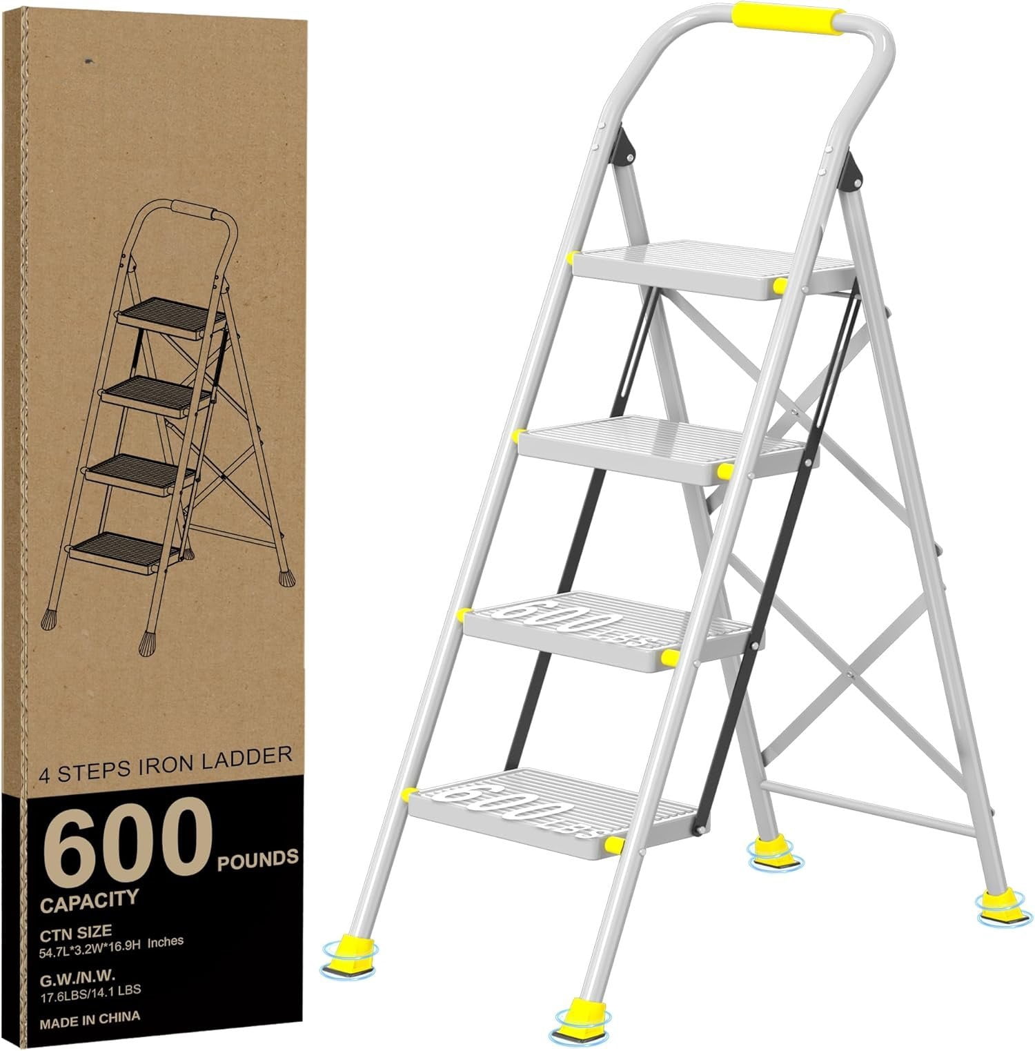 Step Ladder Foldable Folding Stool - for Adults Kitchen 4 Stepping ...