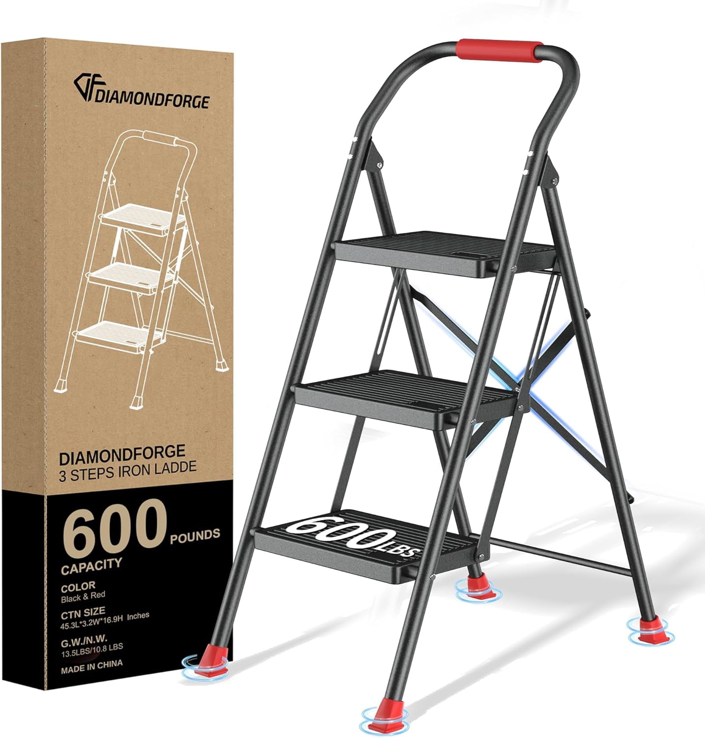 Step Ladder Foldable Folding Stool - for Home Adults Kitchen 3 Stepping ...
