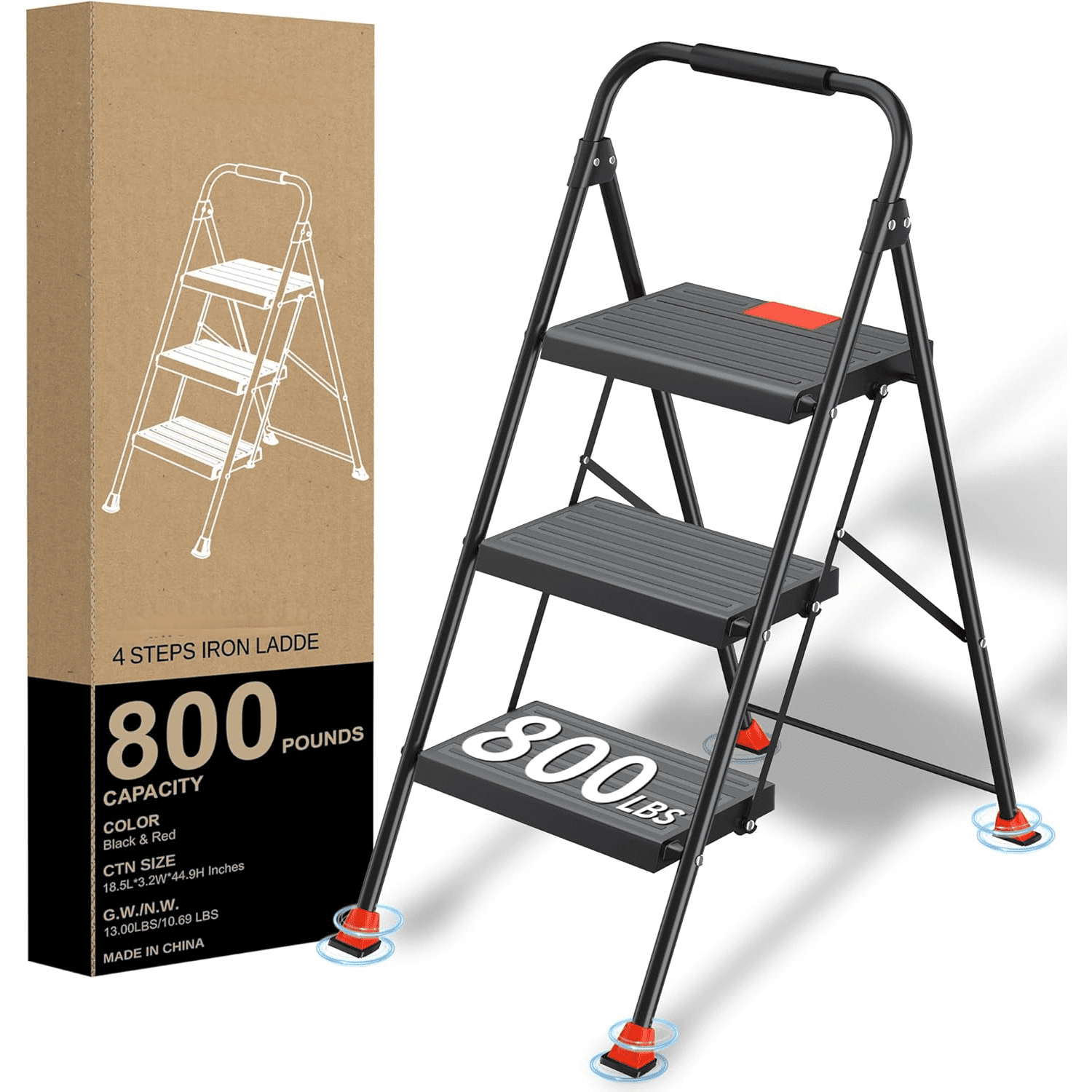 Step Ladder Foldable Folding Stool - for Home Adults Kitchen 3 Stepping ...