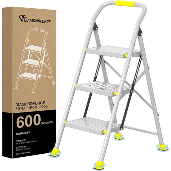 Step Ladder Foldable Folding Stool - for Home Adults Kitchen 3 Stepping ...