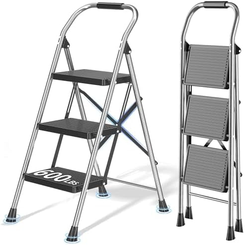 Step Ladder Foldable Folding Stool - for Home Adults Kitchen 3 Stepping ...