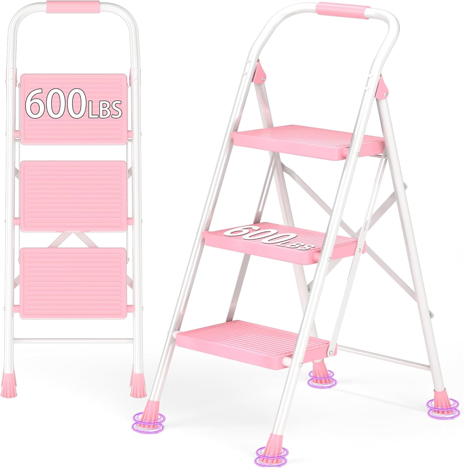 Step Ladder Foldable Folding Stool - for Home Adults Kitchen 3 Stepping ...