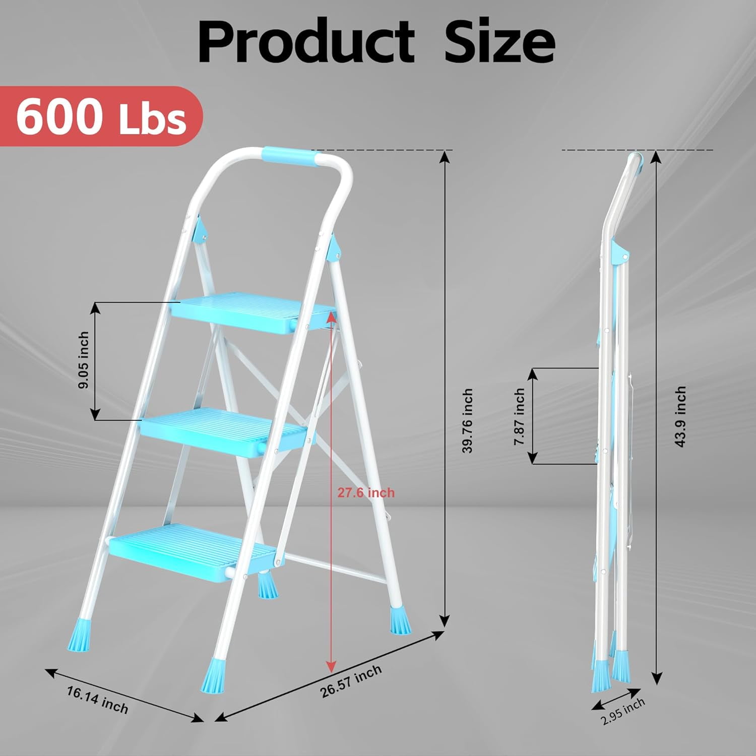 Step Ladder Foldable Folding Stool - for Home Adults Kitchen 3 Stepping ...