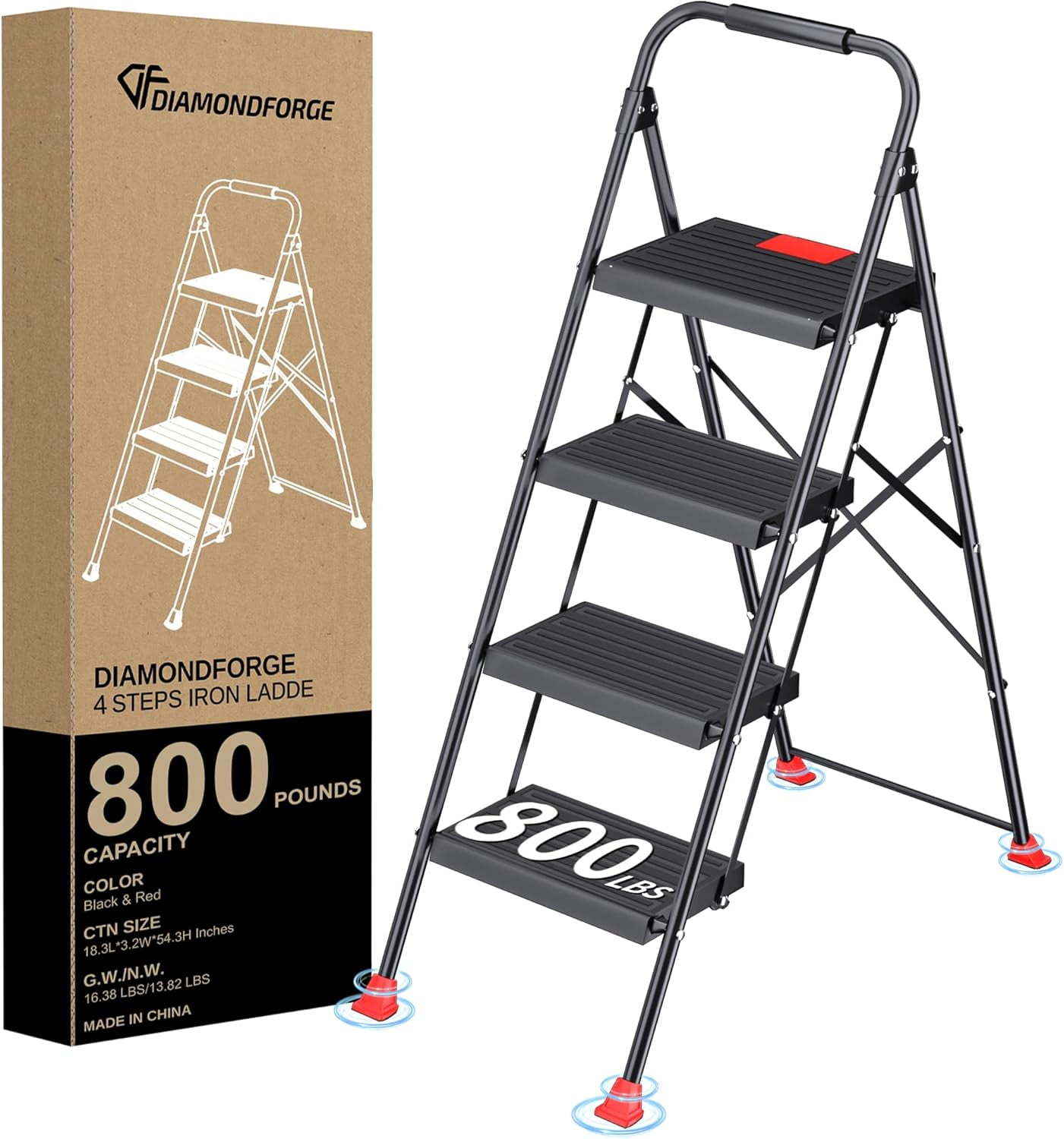 Step Ladder Foldable Folding Stool - for Home Adults Kitchen 4 Stepping ...