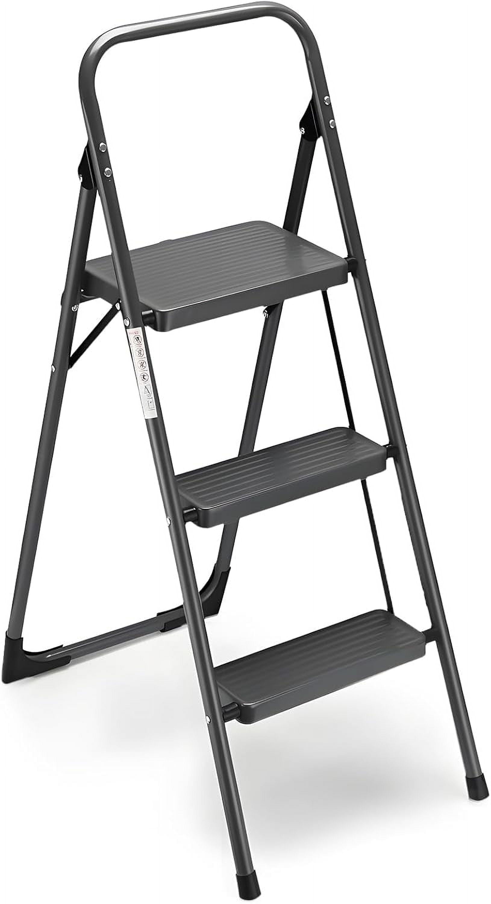 Step Ladder Folding 3 Step Stool Adult with Wide & Anti-Slip Pedals ...