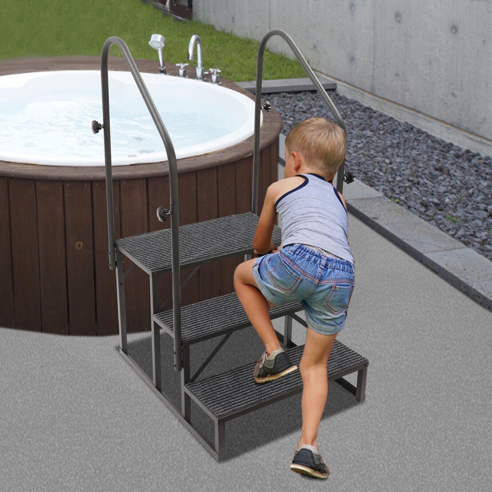 Step Ladder Porch Steps with Handrails Portable Step Stool for Travel ...