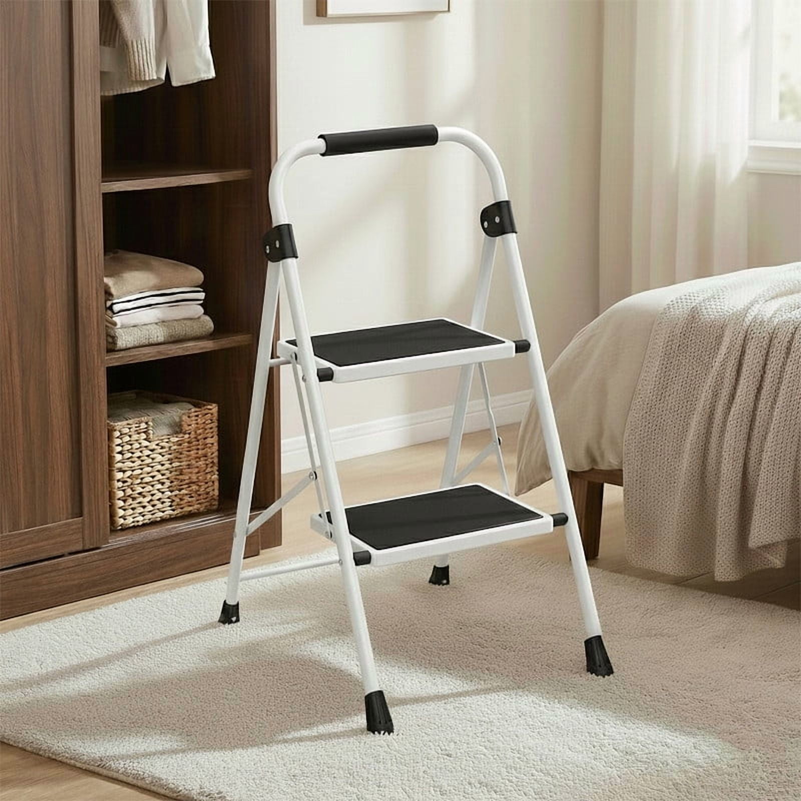 Step Ladder, Sturdy 2 Step Stool with Anti-Slip Pedal, Automatic lock ...