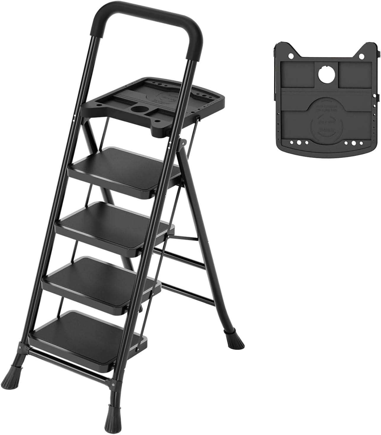 Step Ladder with Tool Tray Folding Step Stool with Wide Pedal Locking ...