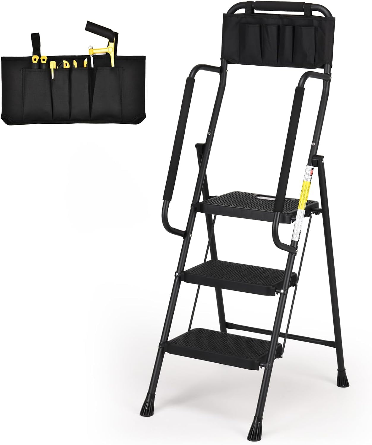 Step Ladder with Handrails, Folding Step Stool with Attachable Tool Bag ...