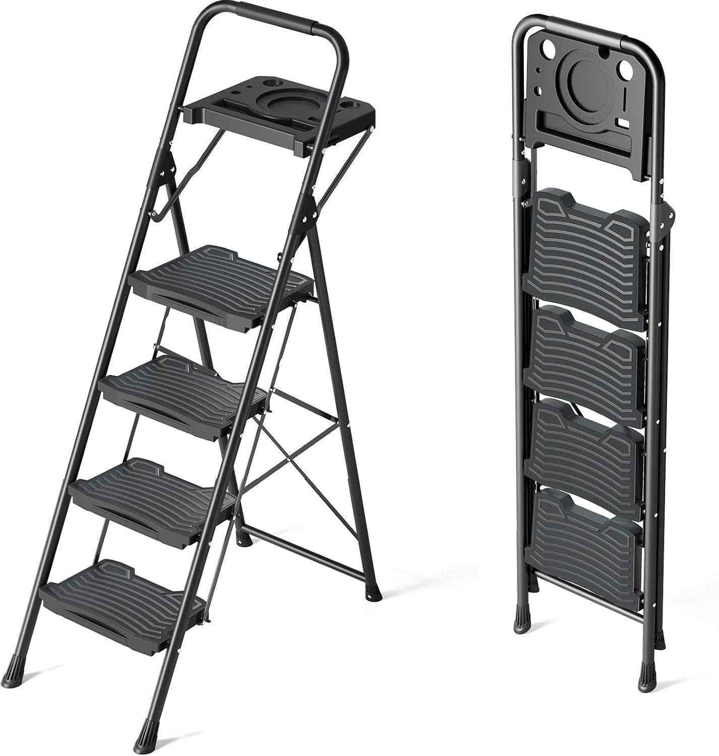 Step Ladder with Tool Platform Sturdy Step Stool with Handrail Folding ...