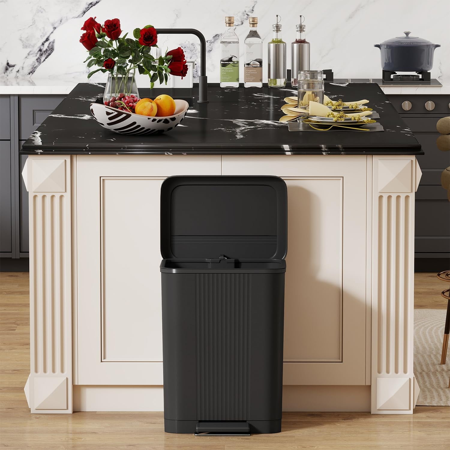 Step-On Trash Can with Lid 13 Gallon 50 Liter Capacity for Kitchen ...