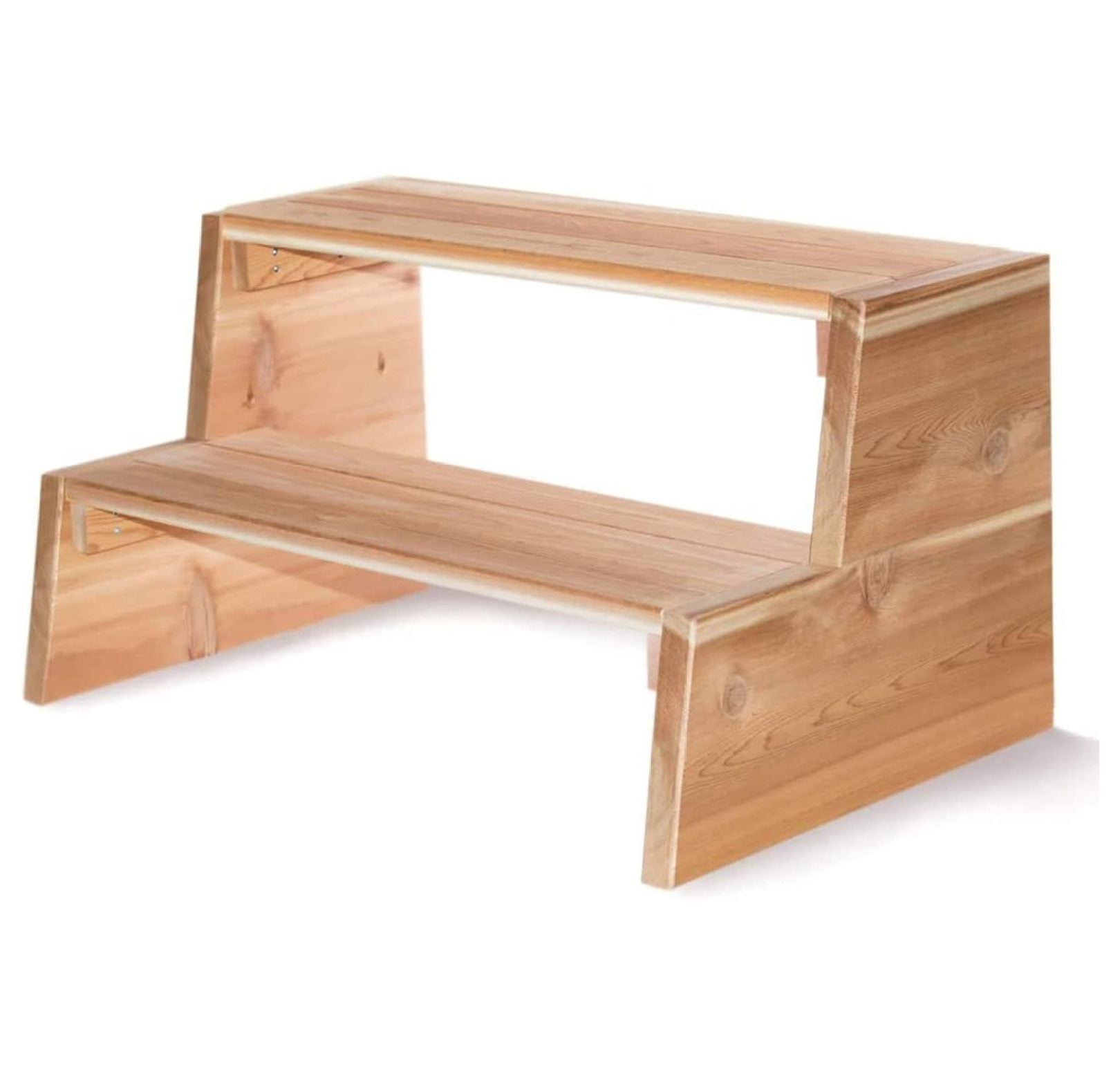 Step Stool, 2 Tiered Wooden Ladder for Outdoor Spas or Backyard Patios ...
