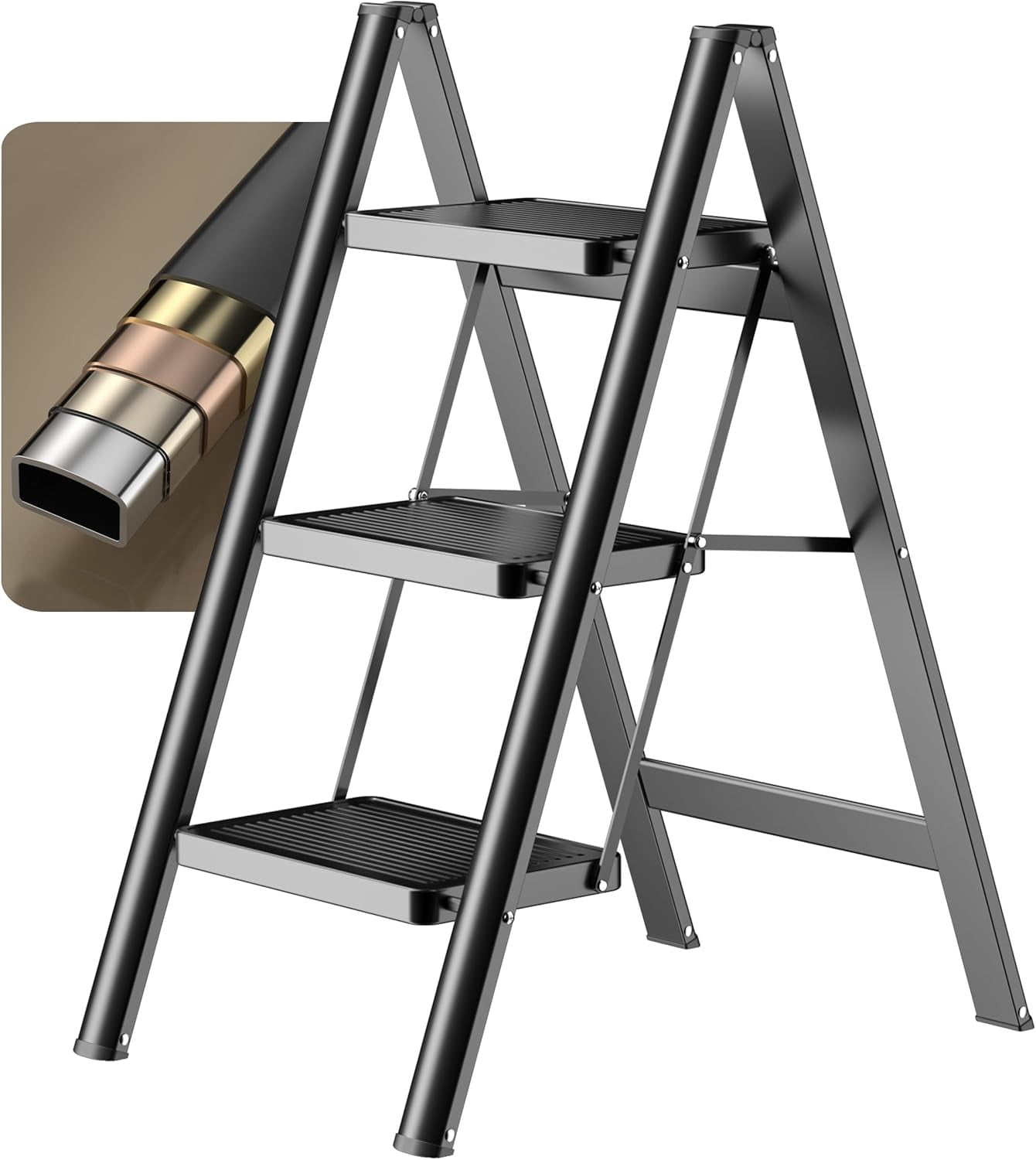Step Stool, 3 Step Ladder, Folding Step Stool with Wide Anti-Slip Pedal ...