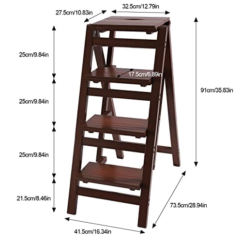 Step Stool,4-Step Folding Portable Wooden Step Stool Step Ladder Chair ...
