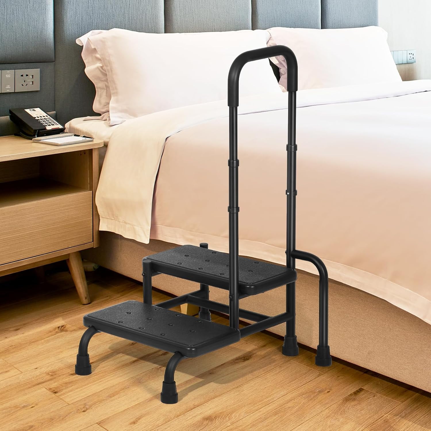 Step Stool with Handle, 2-Step Stools and Adjustable Handrail & Non ...