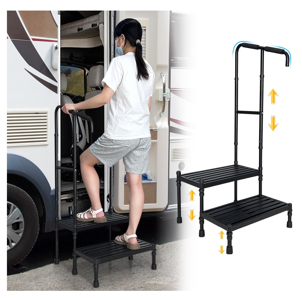 Step Stool with Handle Adjustable 2 Step Platform SUV Car Camper Steps for Travel Trailers Truck ...