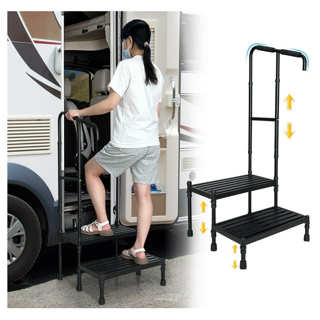 Step Stool with Handle Adjustable 2 Step Platform SUV Car Camper Steps ...