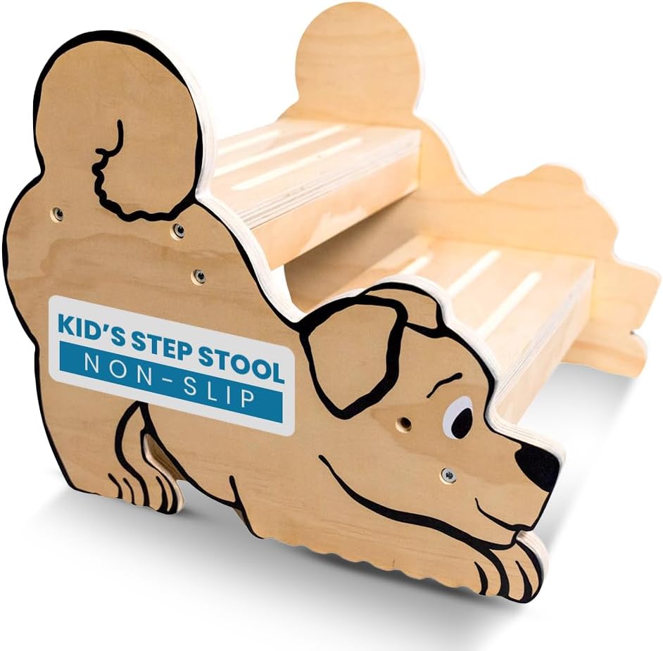 Step Stool for Toddlers & Kids, 2-Step Dog Design, Anti-Slip Bathroom ...