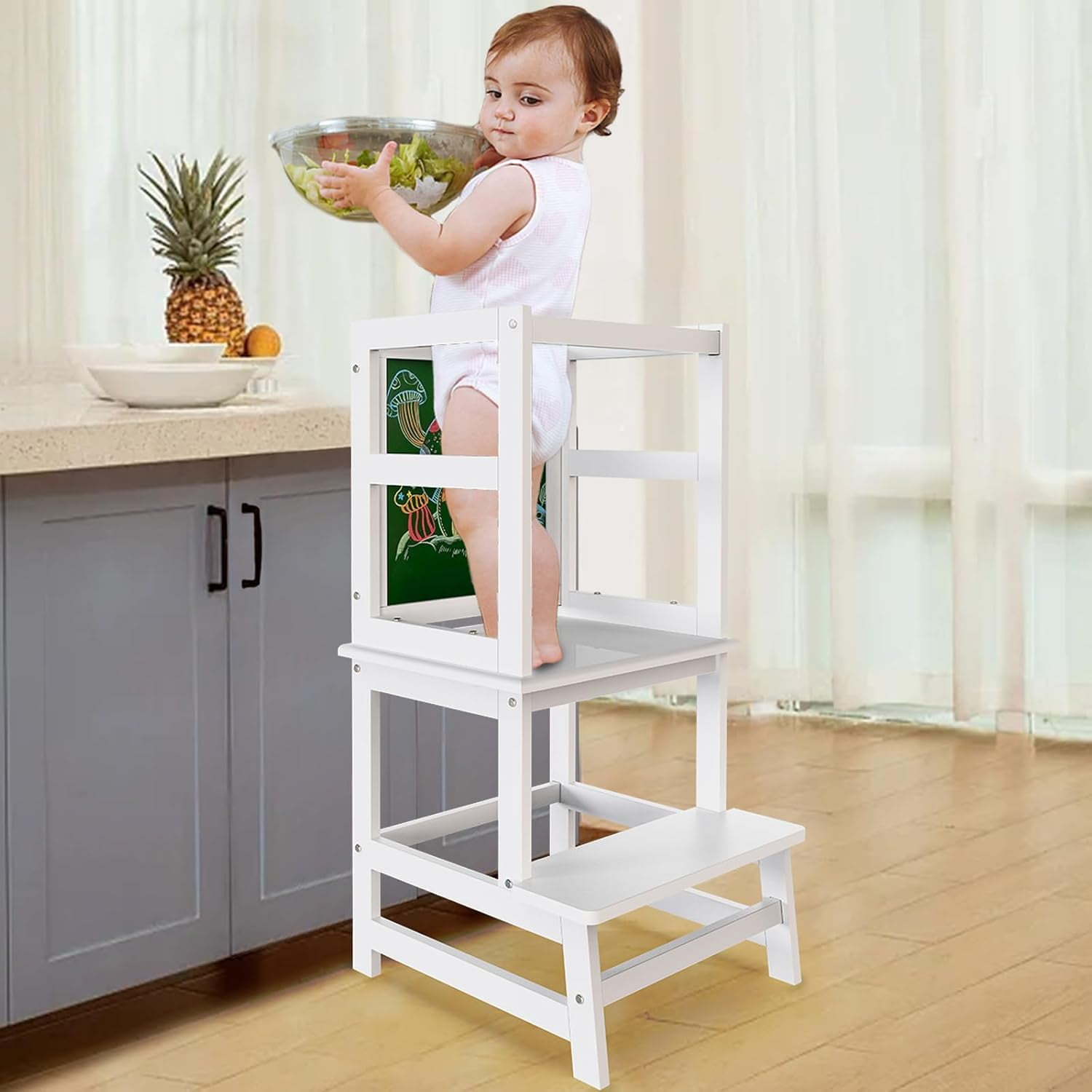 Step Stool for Kids, Kitchen Step Stool with Chalkboard & Safety Rail ...