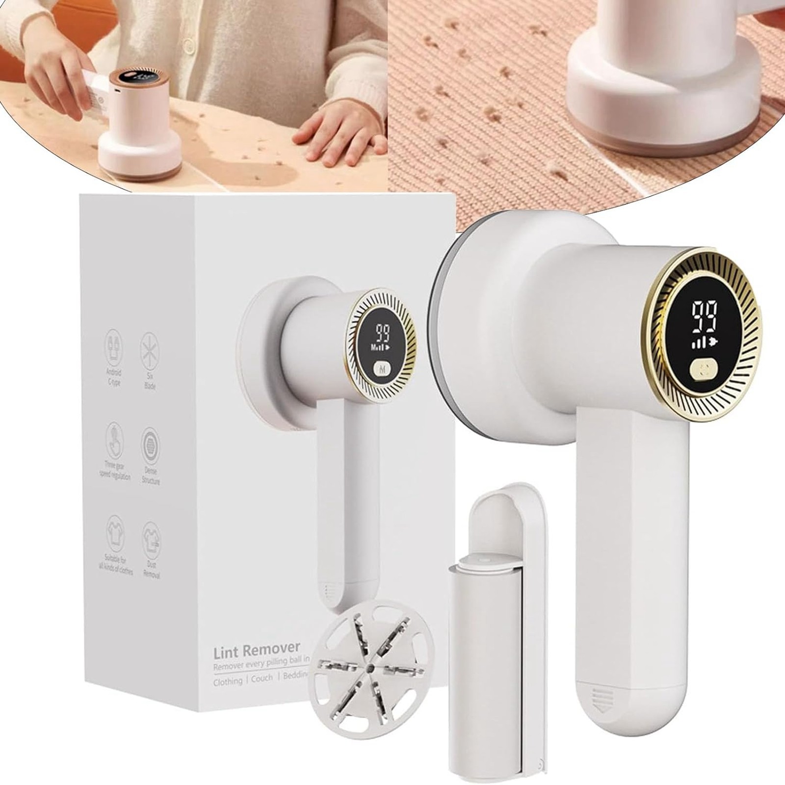 Step Stools for Adults White Fabric Shaver Electric Rechargeable Lint ...