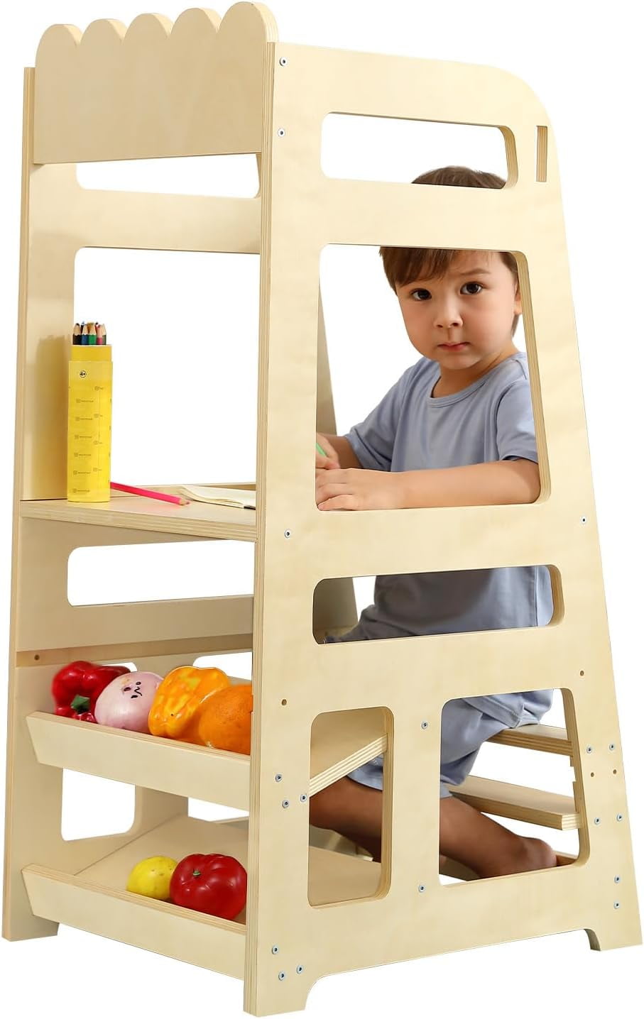 Step Stools for Kids, Adjustable Height Toddler Montessori Wooden Tower ...