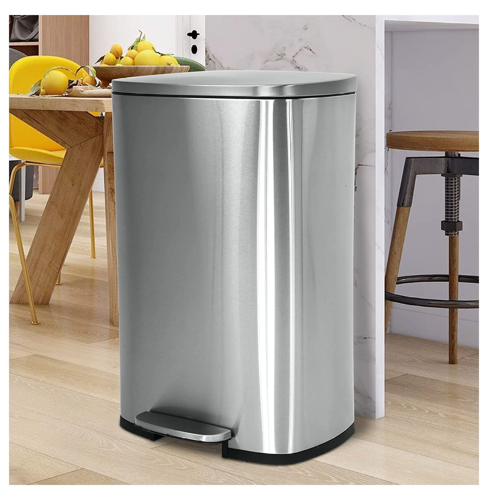 Step Trash Can 13 Gallon/50L Stainless Steel Rectangular Kitchen Metal ...