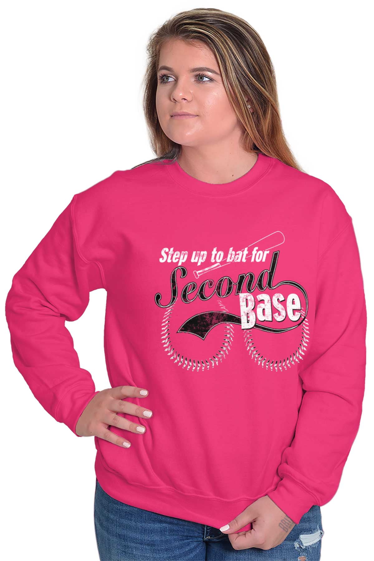 Step Up To Bat For Second Base Women Crewneck Sweatshirt Brisco Brands ...