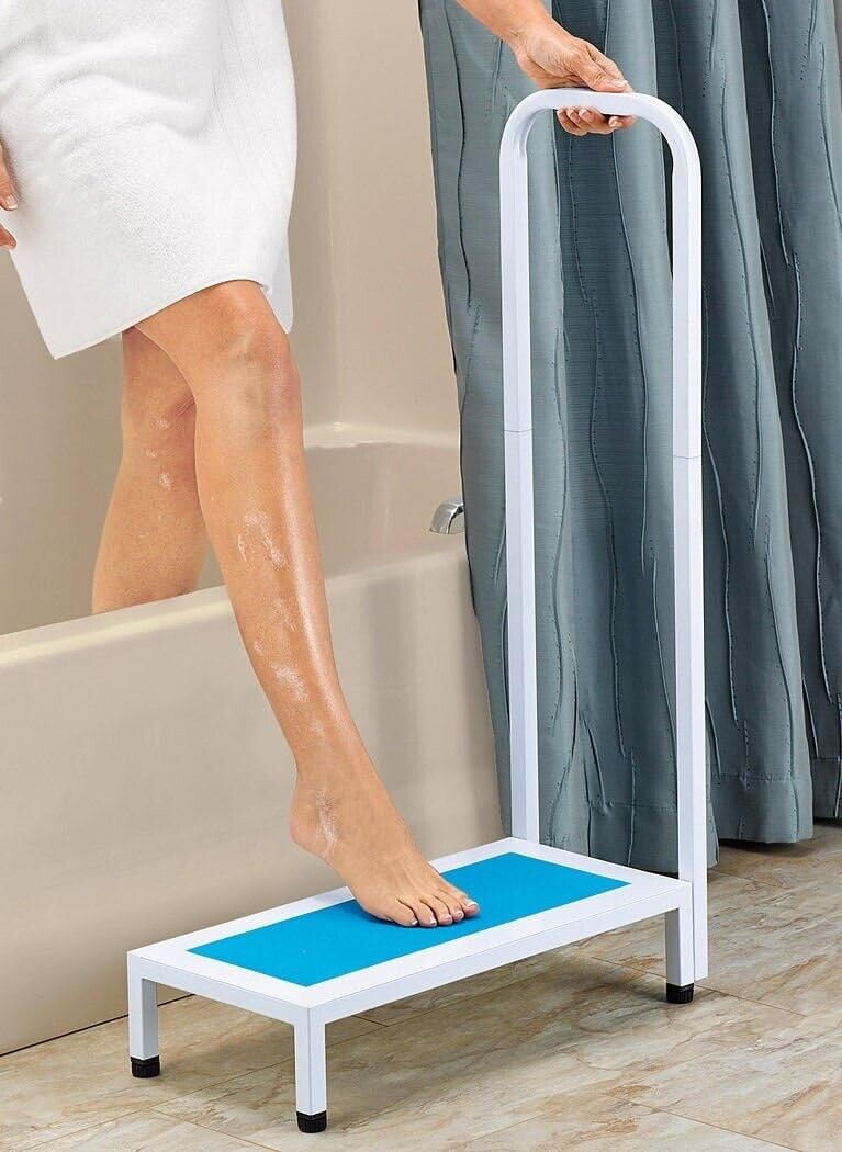 Step with Handrail Nonslip Bath Shower Kitchen Supports Up To 500lbs ...