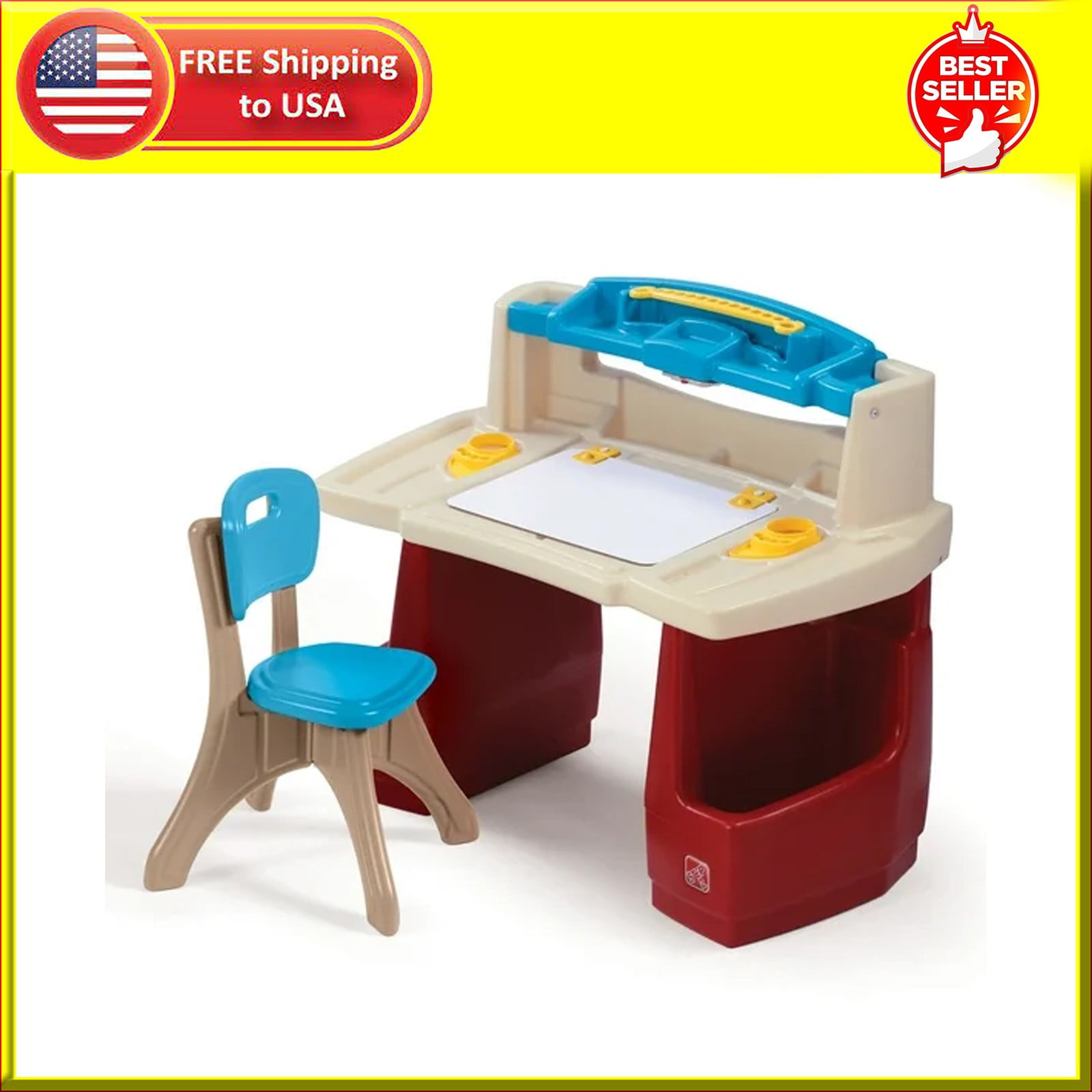 Step2 Deluxe Art Master Desk Plastic Kids Activity Center and Table ...